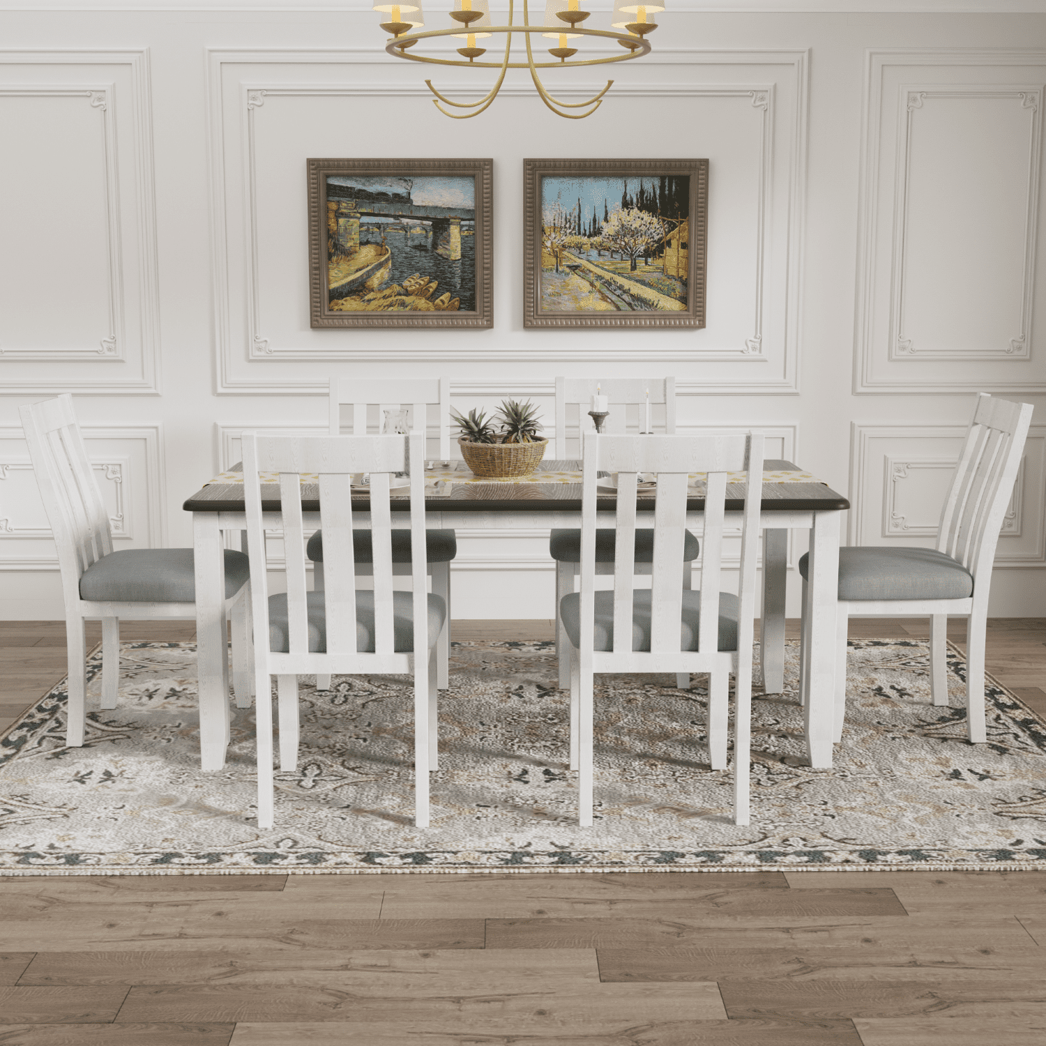 Prehome 7 Piece Dining Table Set, Farmhouse Kitchen Table Set with 6 ...
