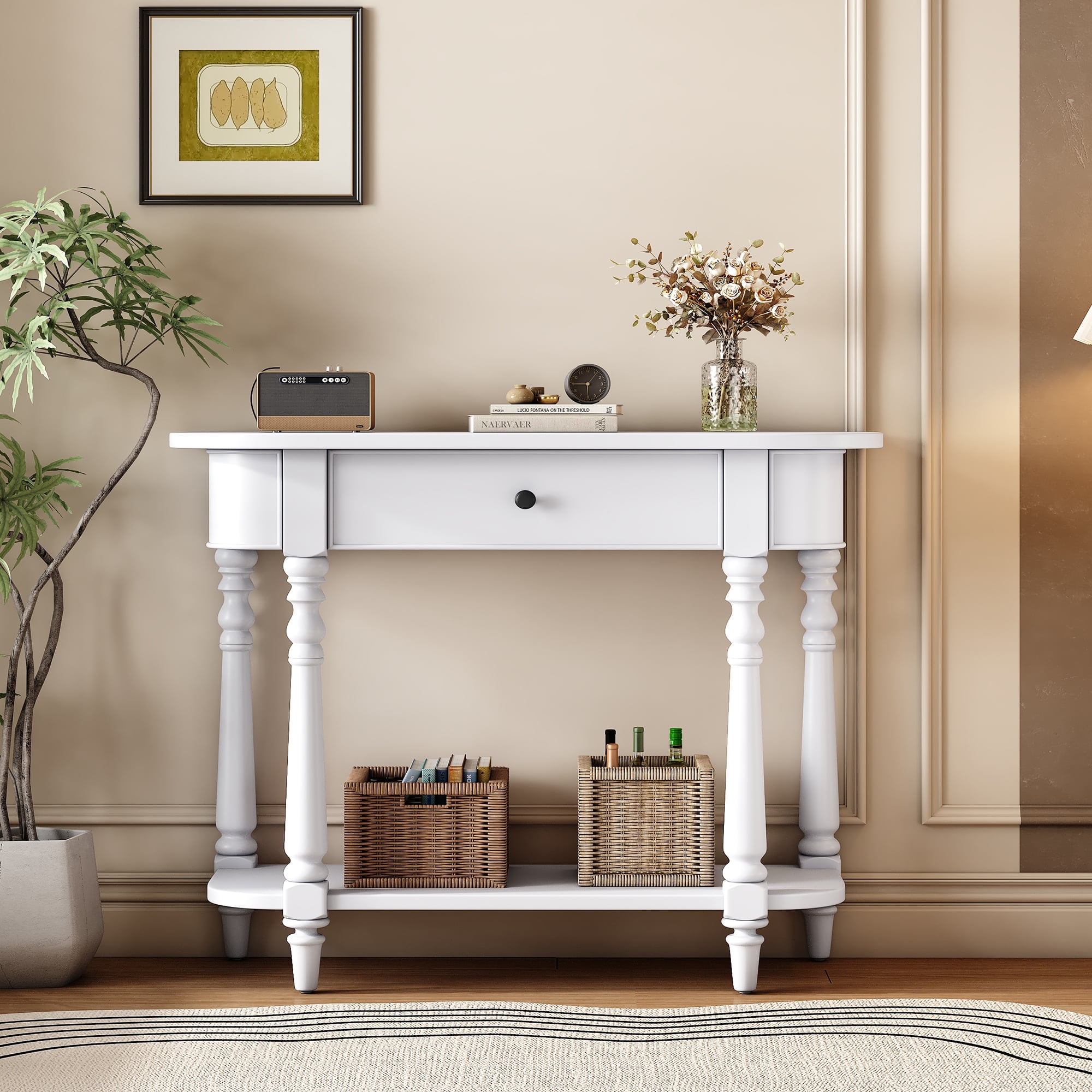 Prehome Narrow Console Table with Curved Corner, Retro Entryway Table ...