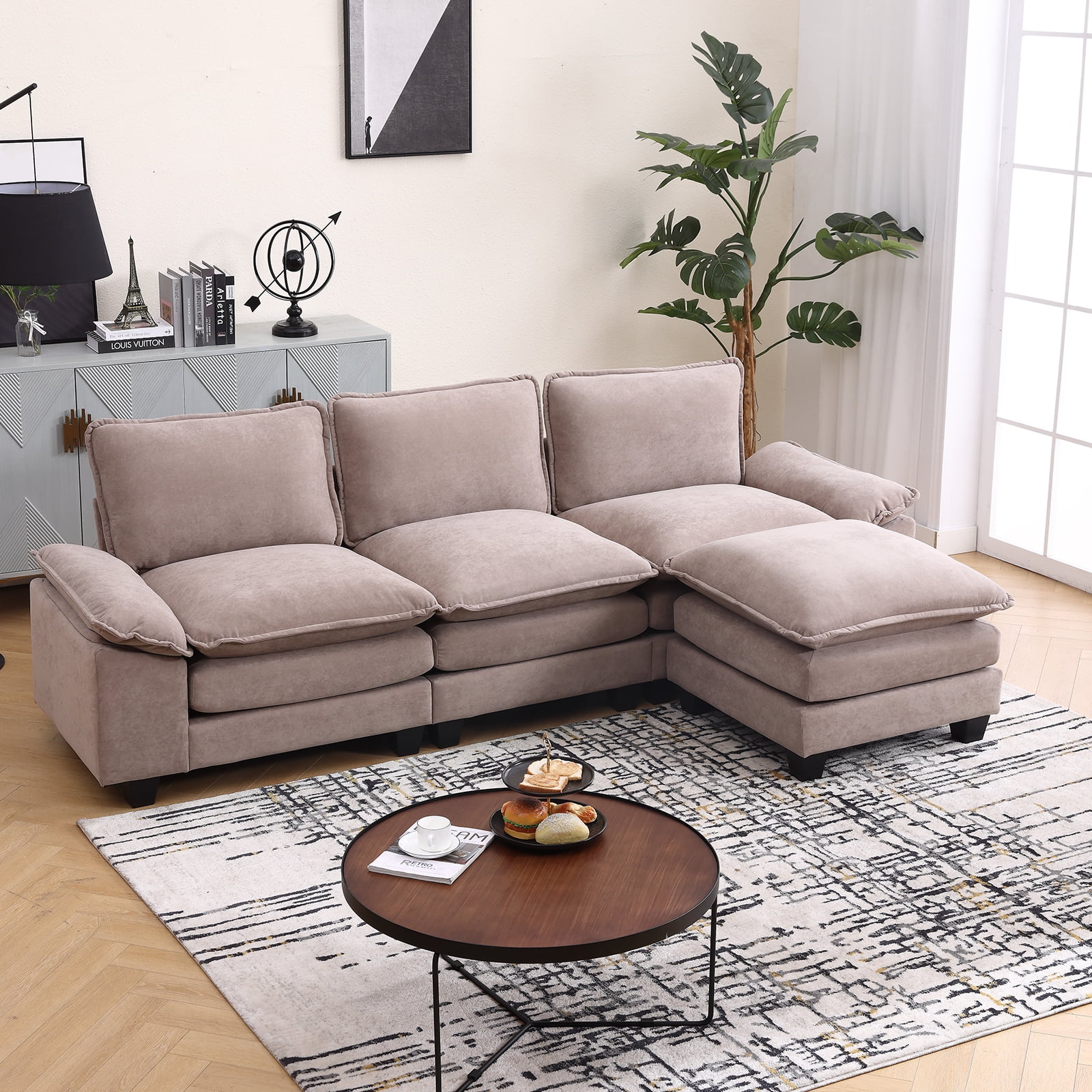 Prelife Sofa Set L-Shaped Sofa with Recliner, Living Room Sleeper Set ...