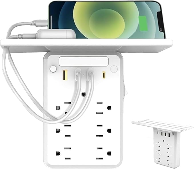 Preliminark Wall Outlet Extender with Shelf Night, Power Strip Surge ...