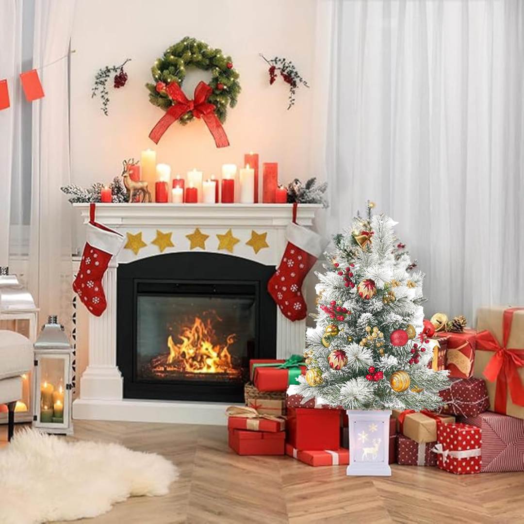 Prelit Artificial Christmas Tree, Battery Operated Urn Filler with Warm ...