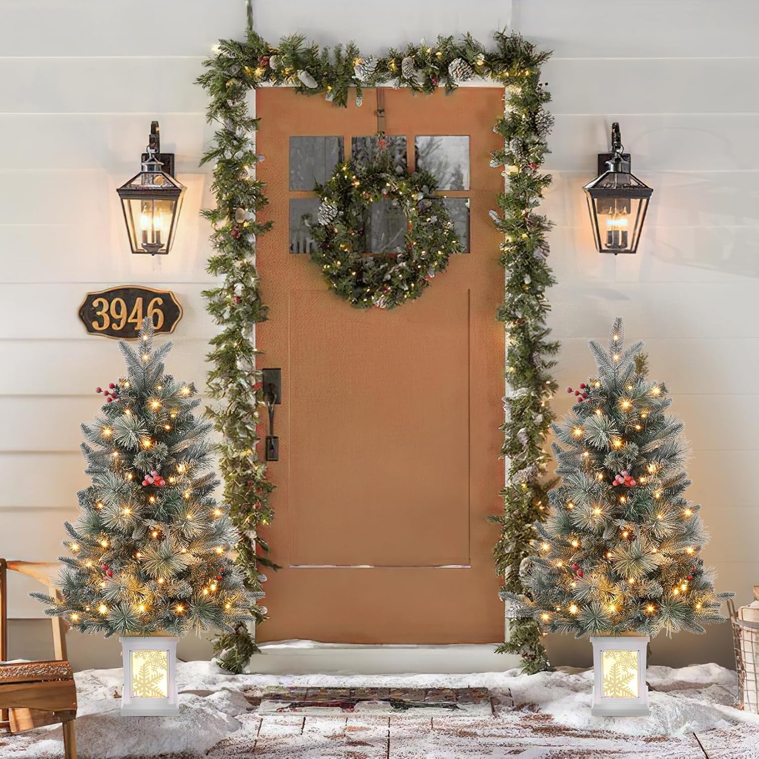Prelit Artificial Christmas Trees with Two-Color Lights & Clusters Red ...