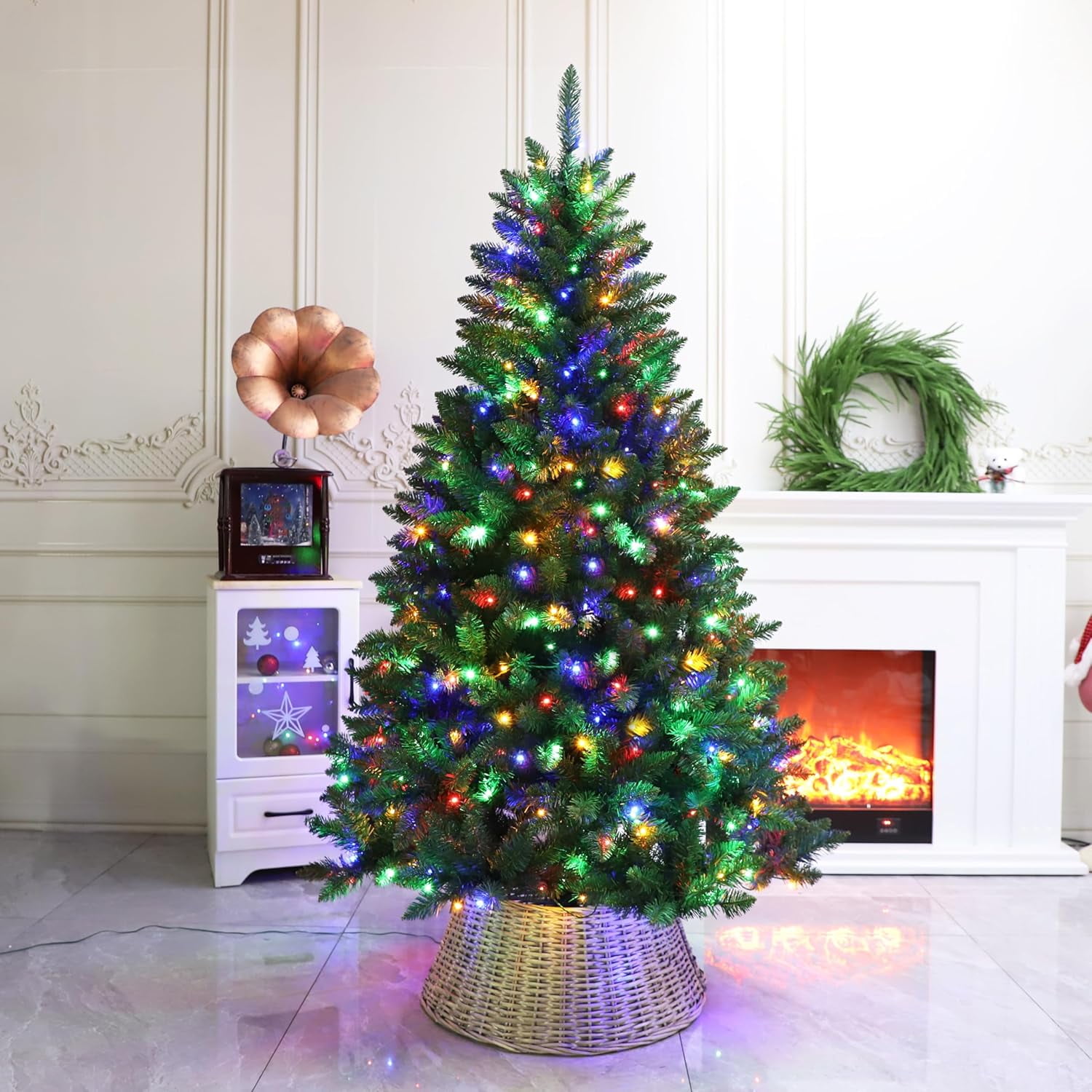 Prelit Christmas Tree Artificial Hinged Xmas Tree with Stand,Multicolor ...