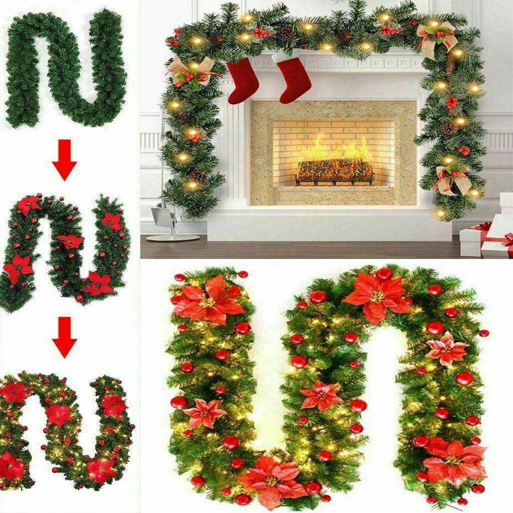 Prelit Lighted Christmas Garland Battery Operated Colored Lights Timer ...