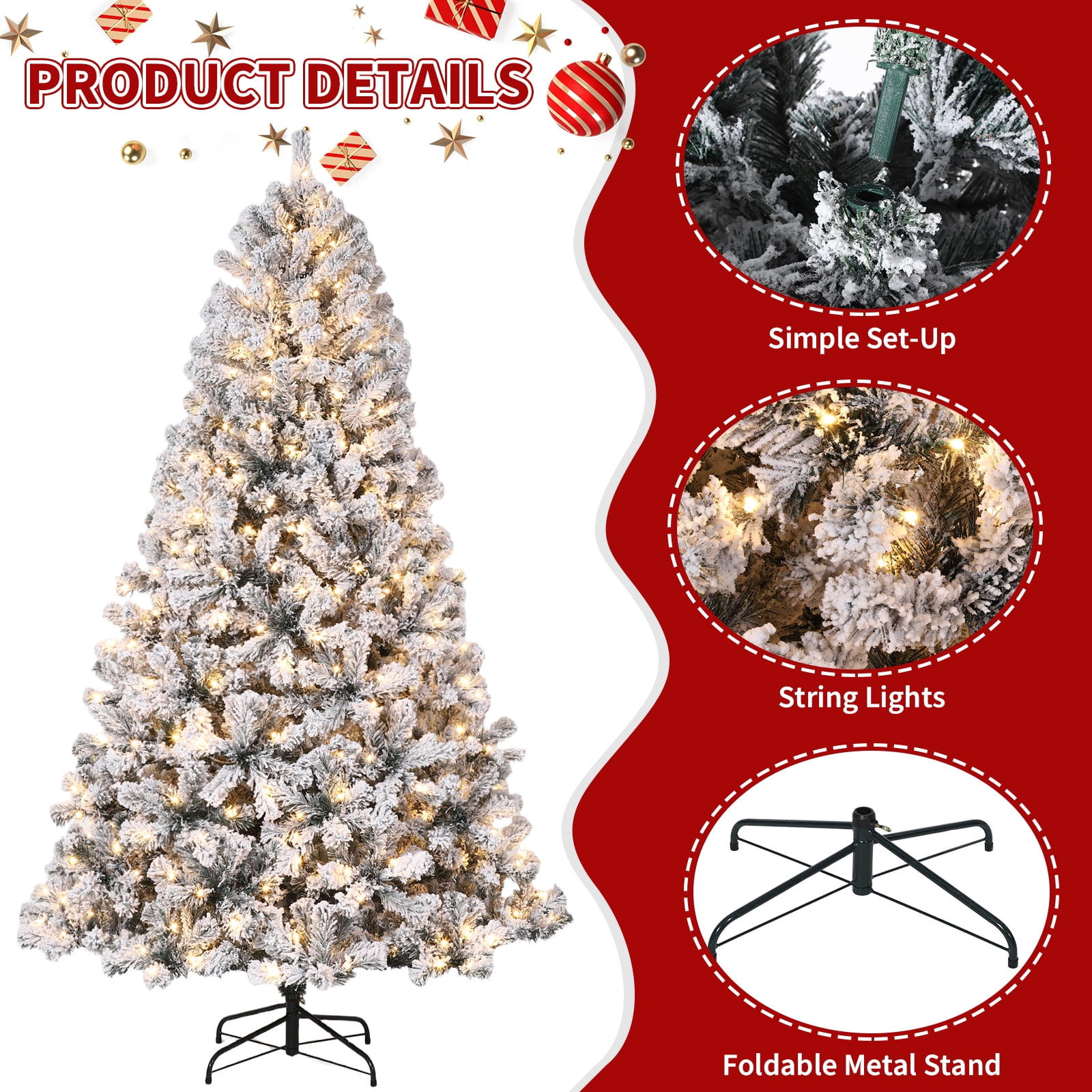 Prelit Pencil Snow Flocked Spruce Artificial Christmas Tree, Pre ...