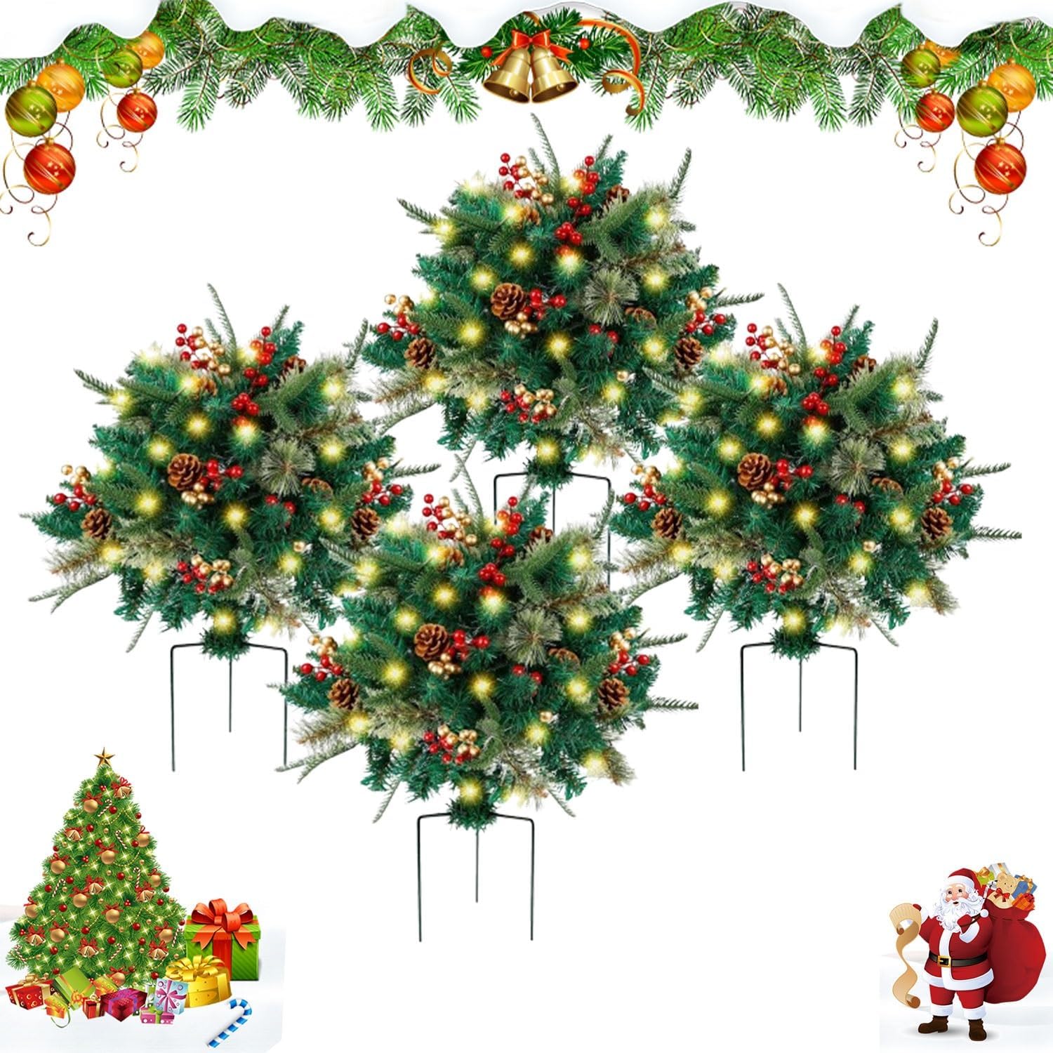 Prelit Pine Stems, Lighted Artificial Christmas Tree Urn Filler, Pre ...