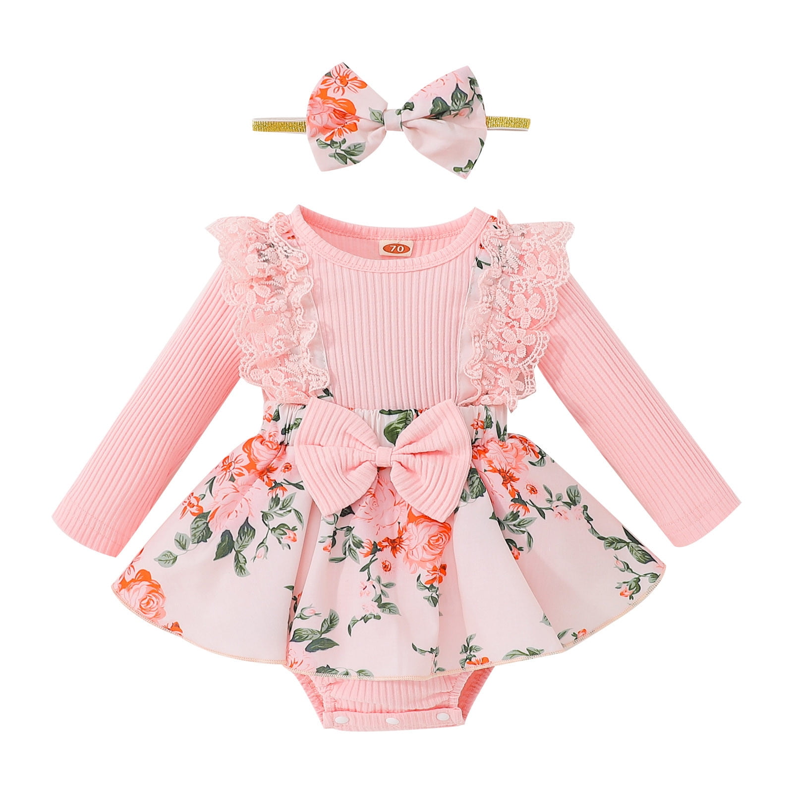 Premature Baby Clothes Girl Lace Baby Clothes Girls Lace Ruffles Long Sleeve Ribbed Floral ...