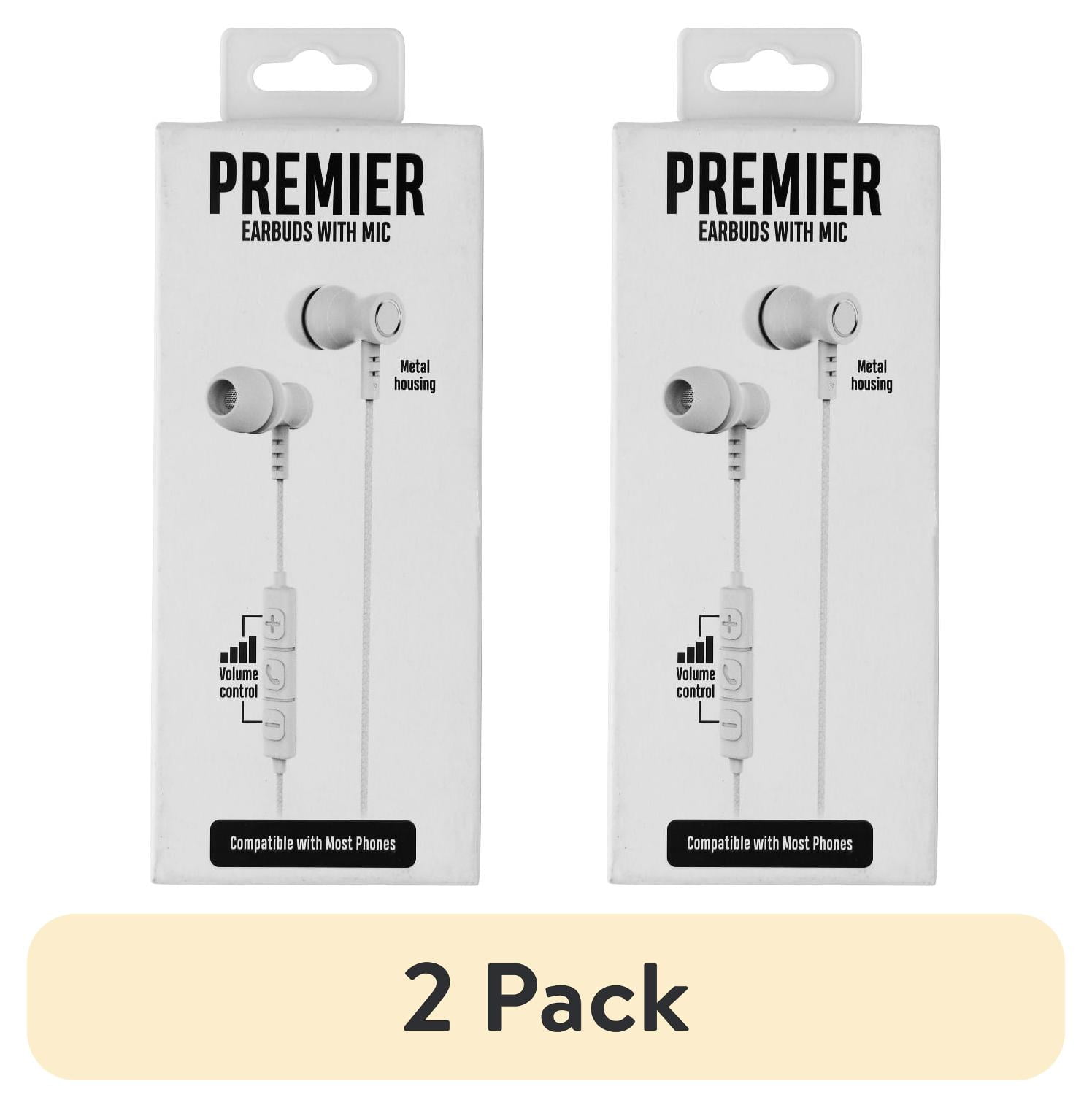 (2 pack) Premier 3.5mm In-Ear EarBuds with In-Line Microphone - White ...