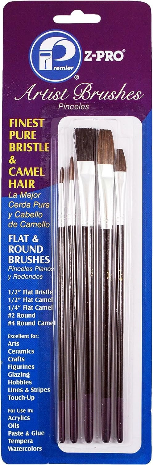 Premier Artist Brushes Bristle & Camel Hair, 5 Piece Set, AR10105 ...