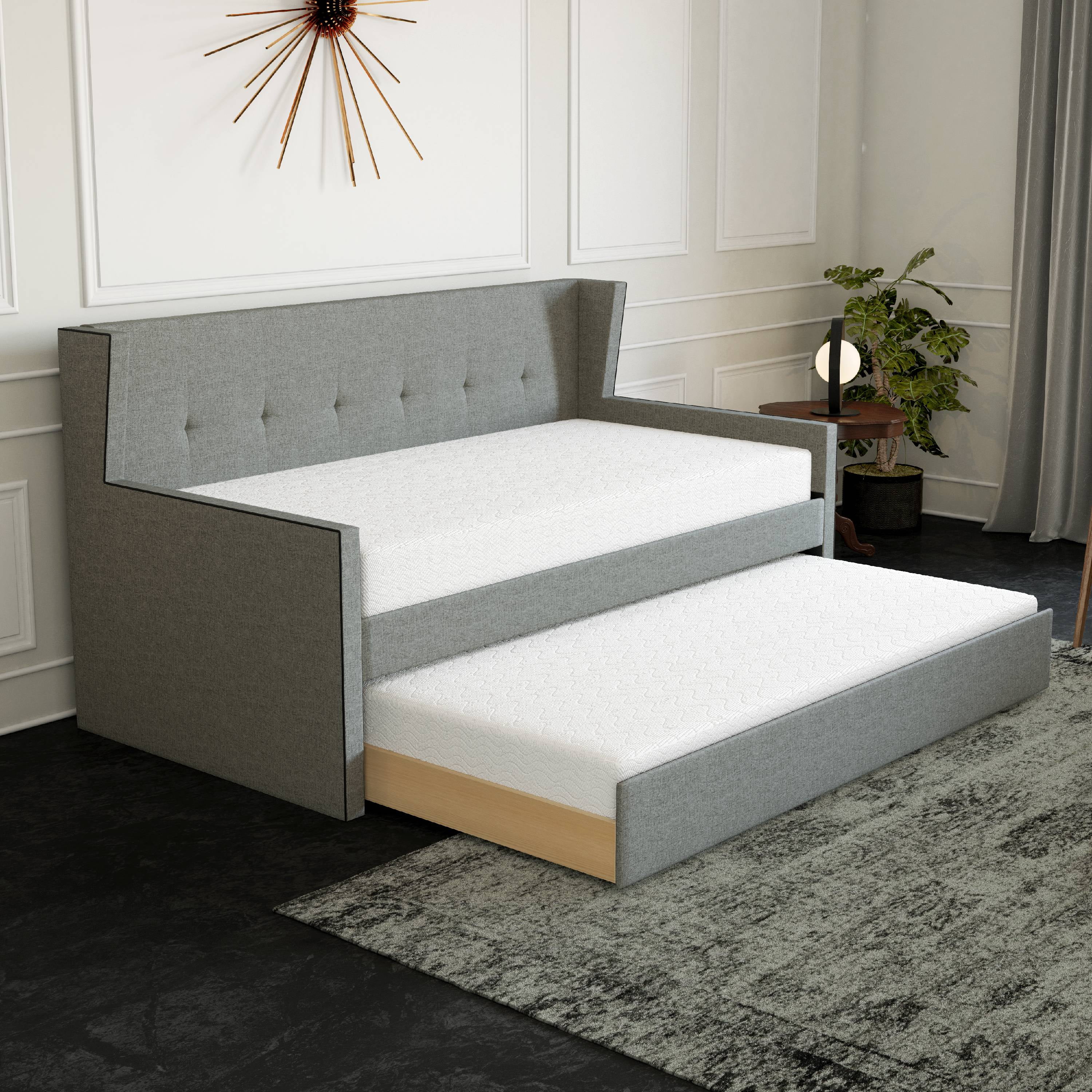 Premier Carly Gray Upholstered Tufted Daybed with Trundle Bed, Twin ...
