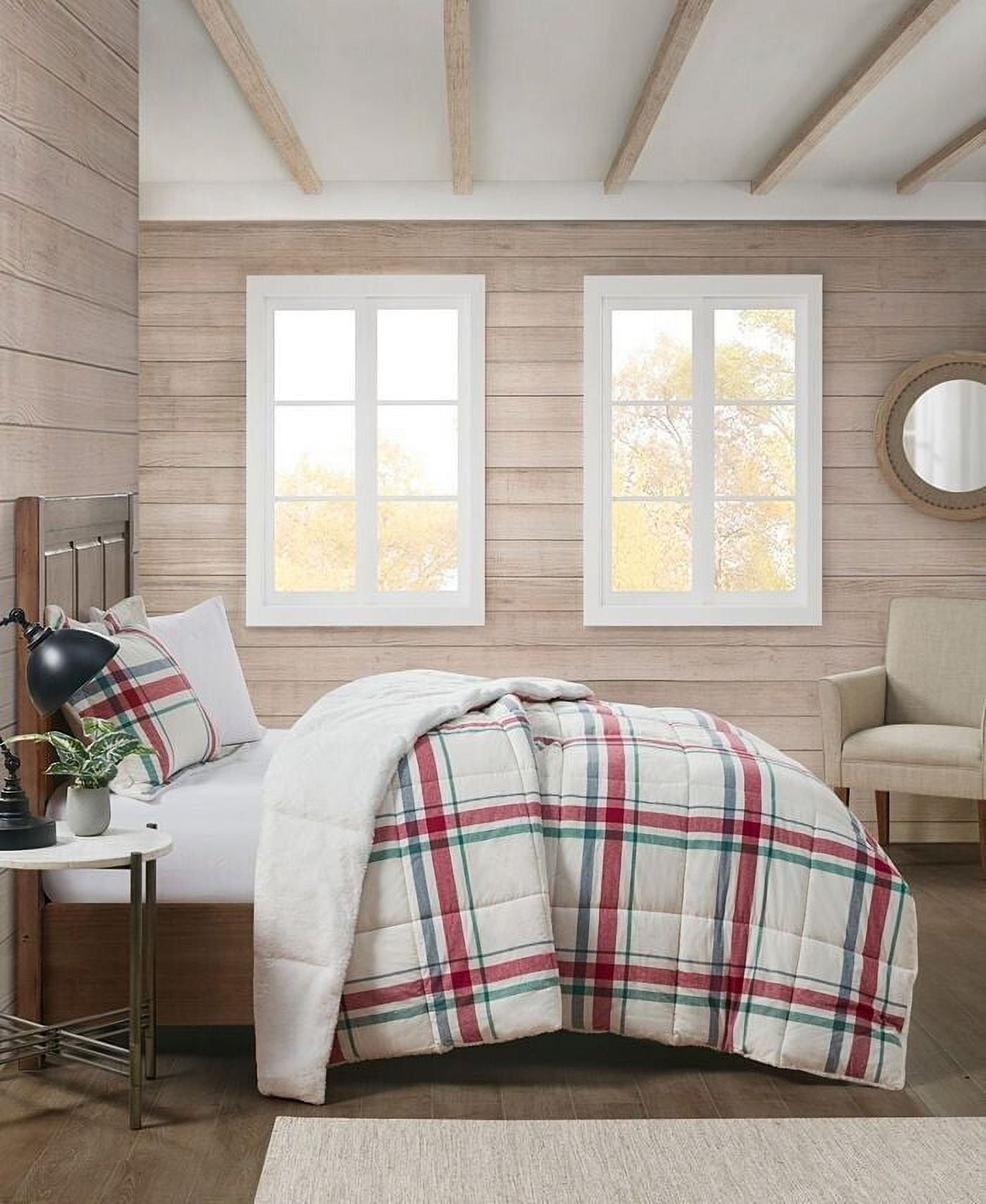 Premier Comfort Cotton Flannel Faux Fur 3-Piece Comforter Set, Red ...