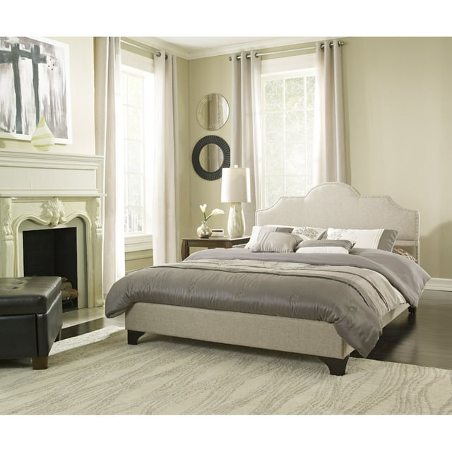 Premier Jordan Queen Upholstered Platform Bed Frame, Taupe with Bonus ...