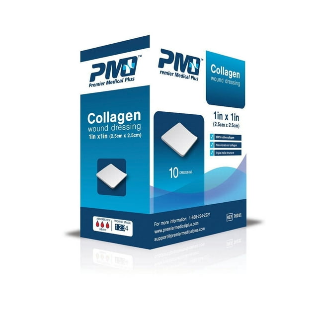 Premier Medical Collagen Wound Dressing 1 in x 1 in (10 Dressings ...
