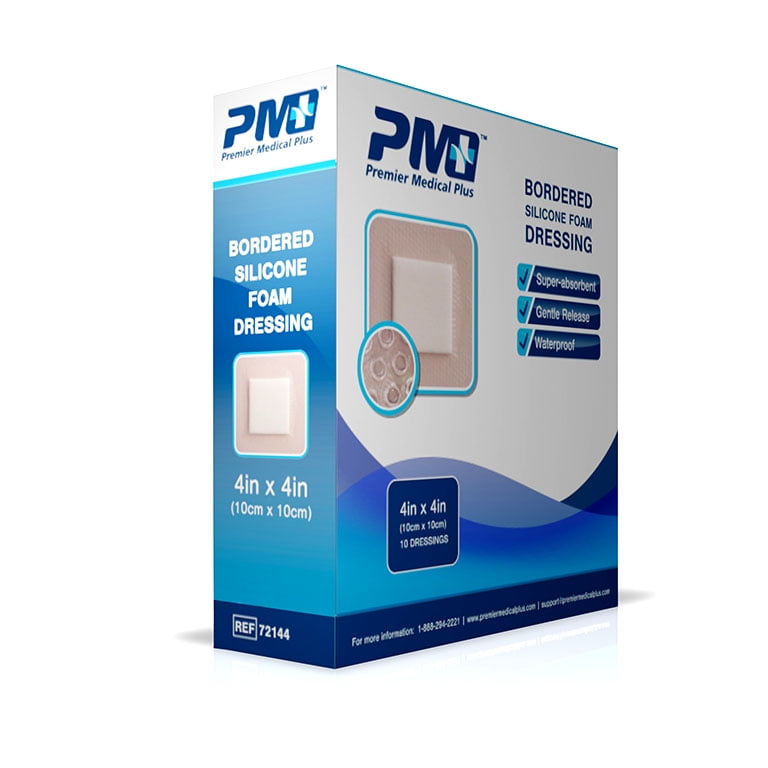 Premier Medical Plus Bordered Silicone Foam 4x4 Wound Dressing 10 Count ...