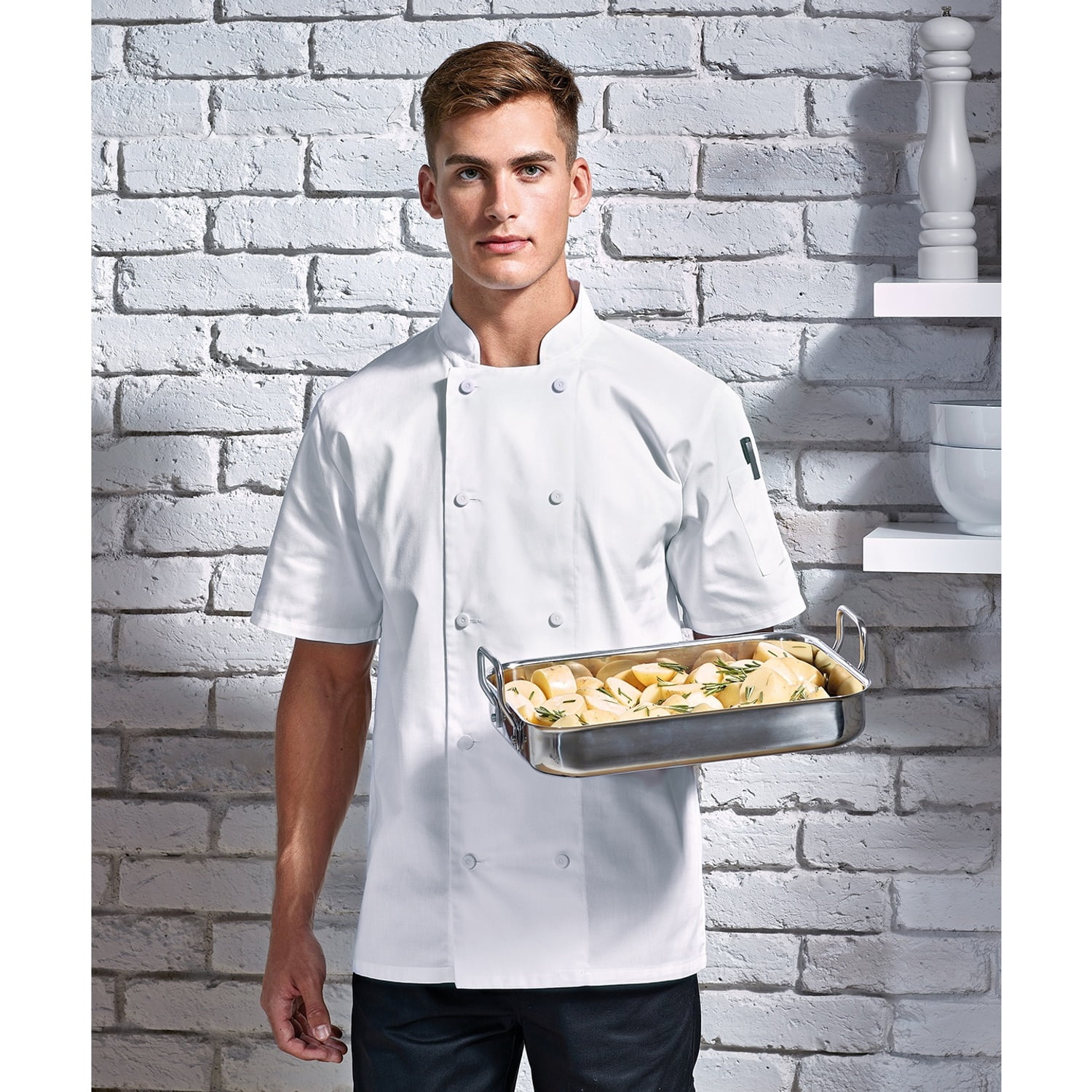 Premier Mens Coolchecker Short-Sleeved Chef Jacket - Walmart.com