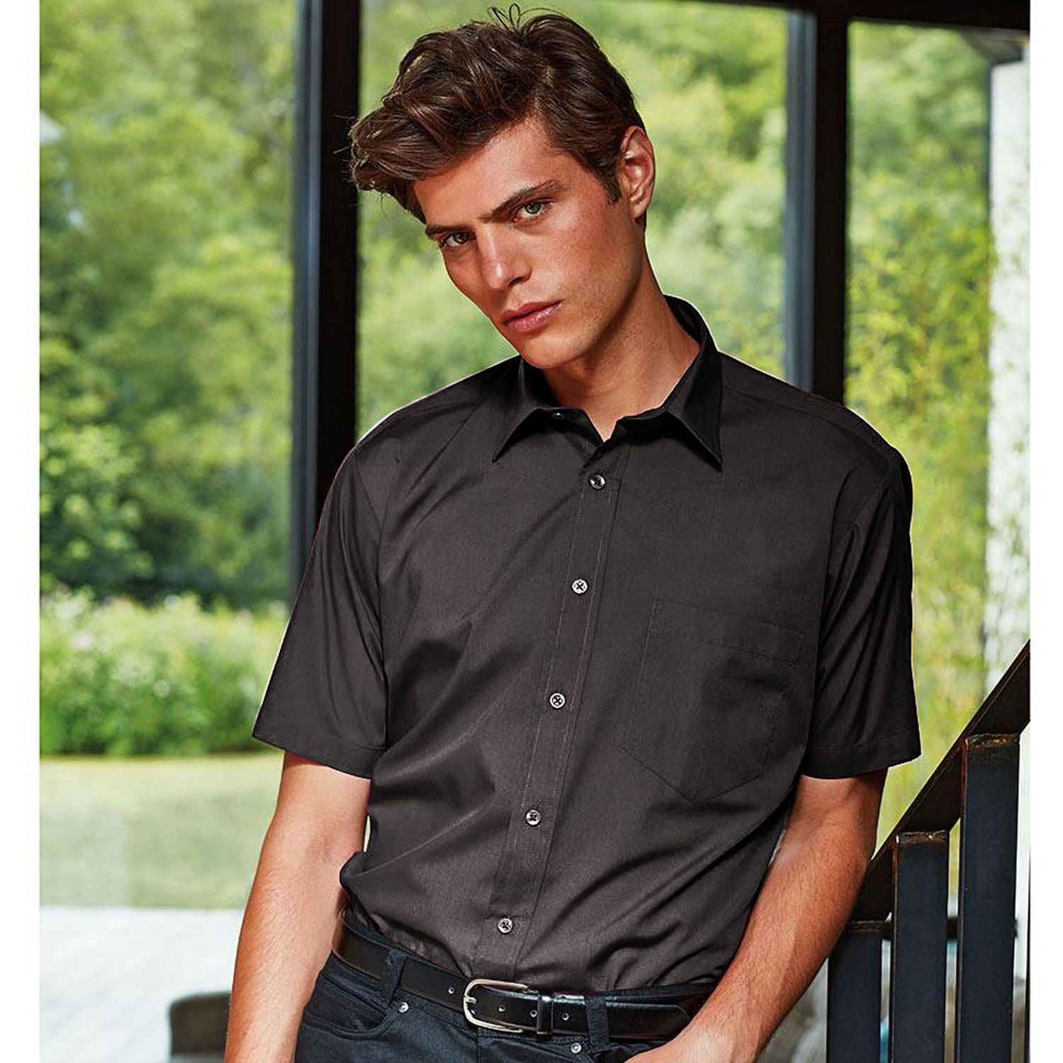 Premier Mens Short Sleeve Formal Poplin Plain Work Shirt - Walmart.com