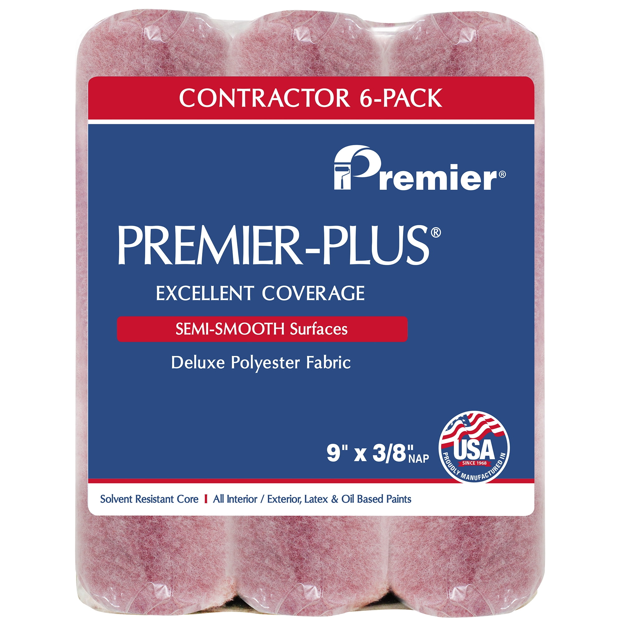"Premier Plus Deluxe 9"" x 3/8"" Polyester Roller Covers, 6-Pack Set ...