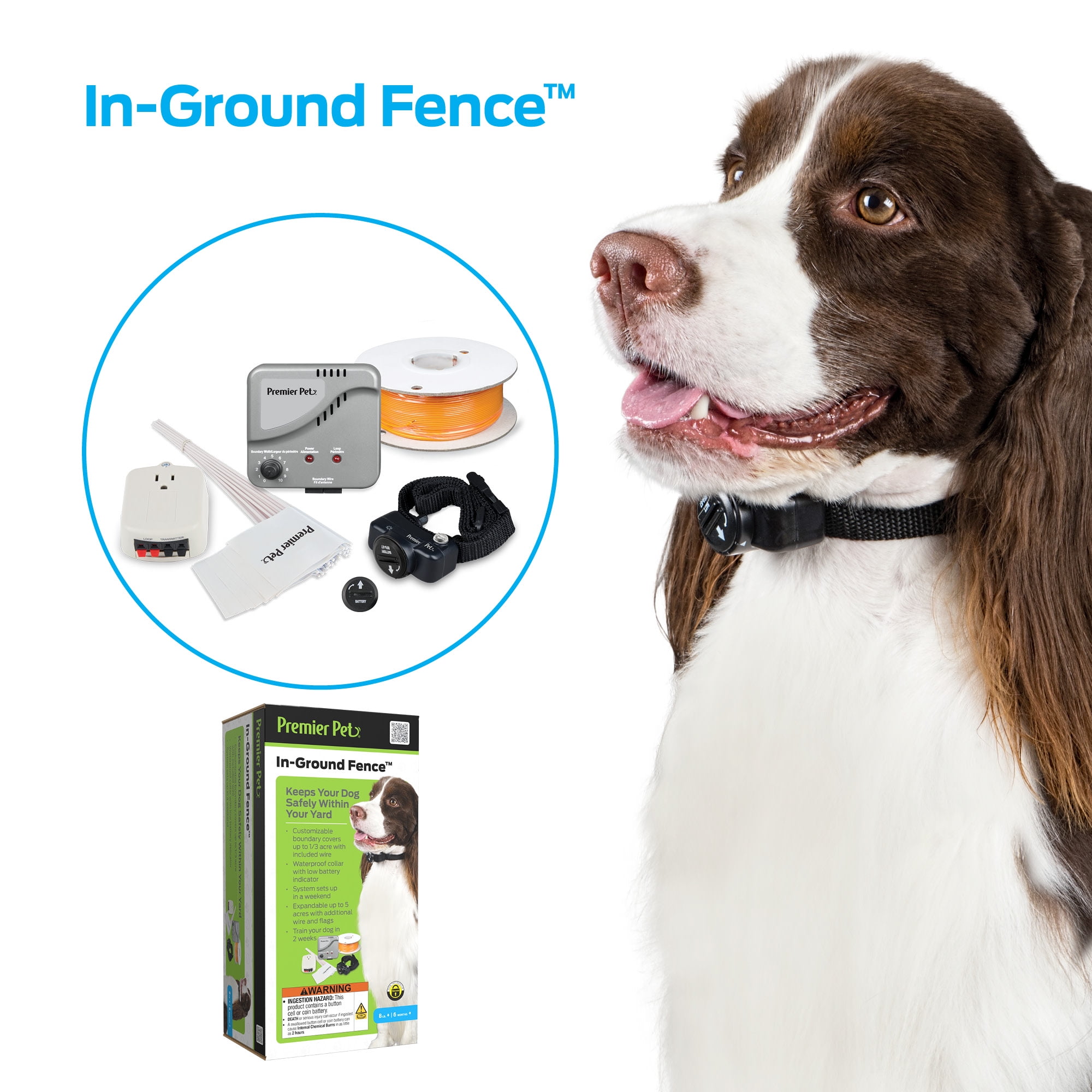 Premier Pet In-Ground Dog Fence: .33 Acre Barrier, Waterproof Collar ...