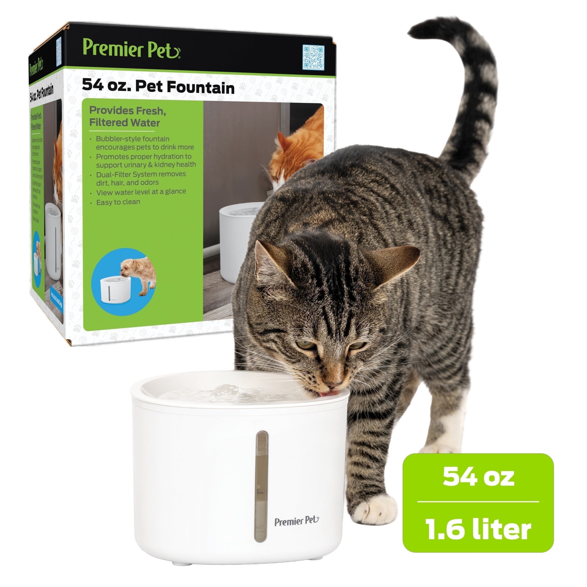 Premier Pet Multi Cat Fountain, 54 oz, Dual-Filter System, BPA-Free ...