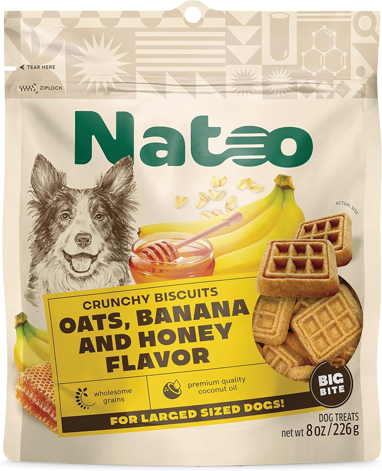 NATOO Dog Treats for Large Breed, Crunchy Biscuits Oats Banana and ...