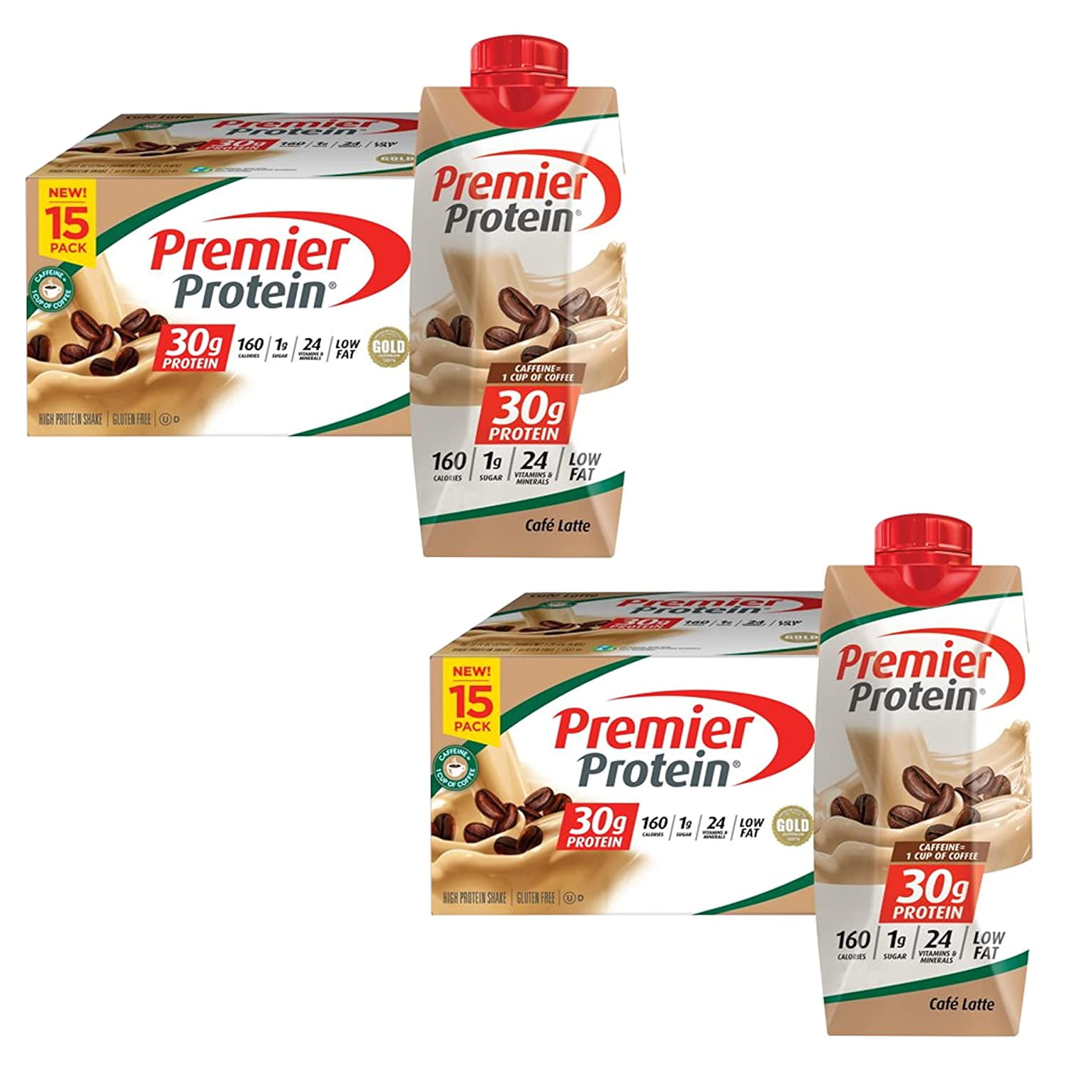 Premier Protein Café Latte Shake - 30g Protein, 24 Vitamins, 160 Cal, 2 ...