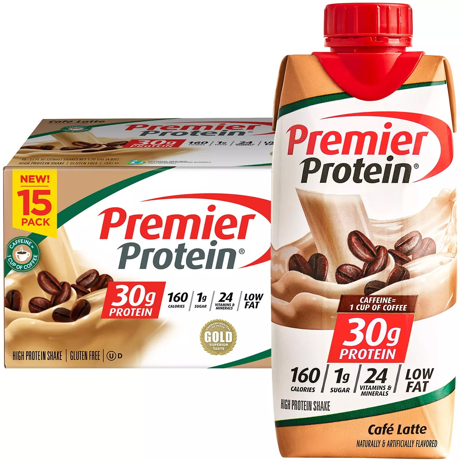 Premier Protein High Protein Shake Cafe Latte 30g, 11 Fl Oz Pack of 15 ...