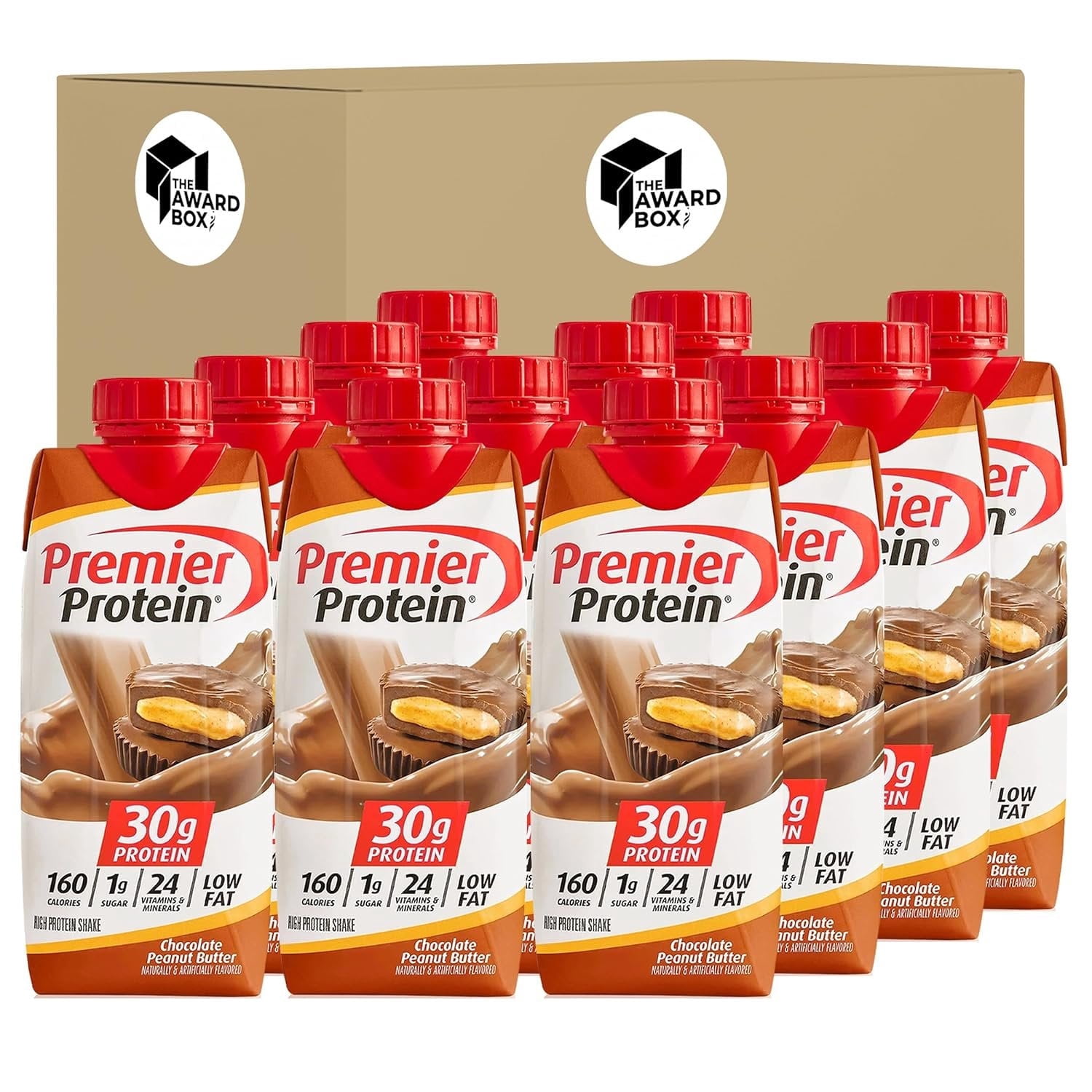 The Award Box Protein Shakes Chocolate Peanut Butter 30g 14 fl oz -12 ...