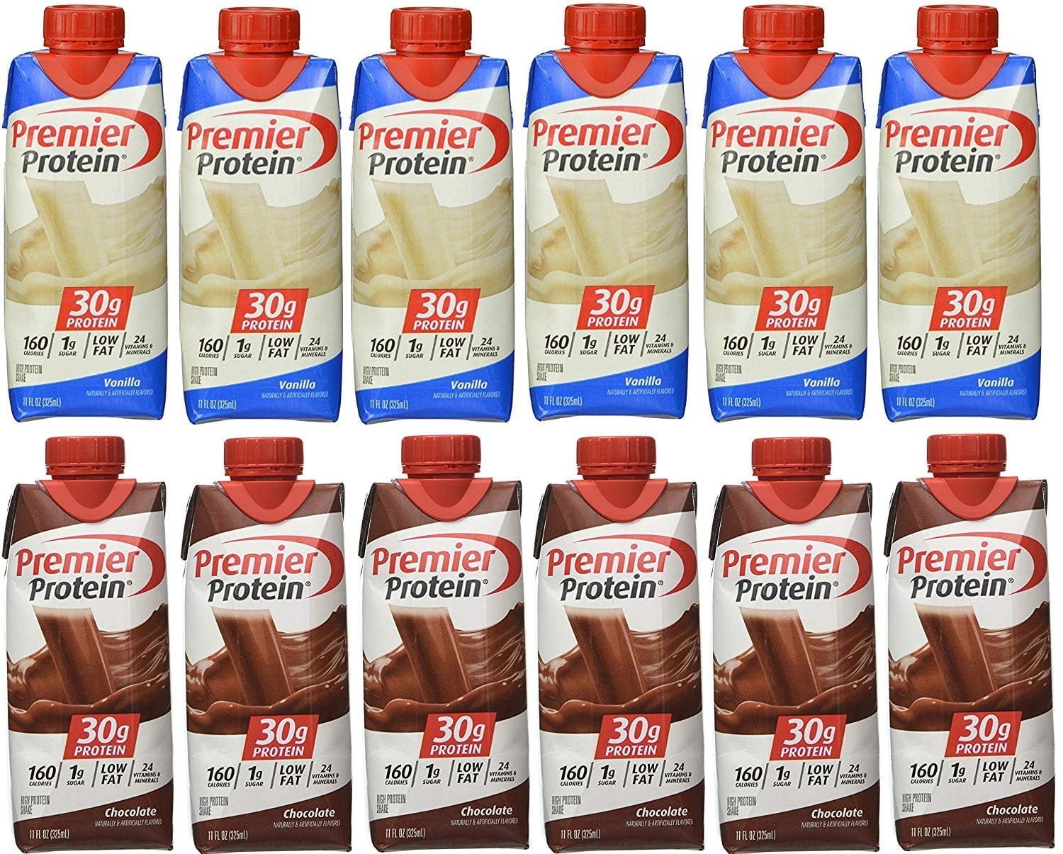 Premier Protein Power Shakes, Nutrition Premium Variety Pack, 6 Chocolate & 6 Vanilla, 11oz ...