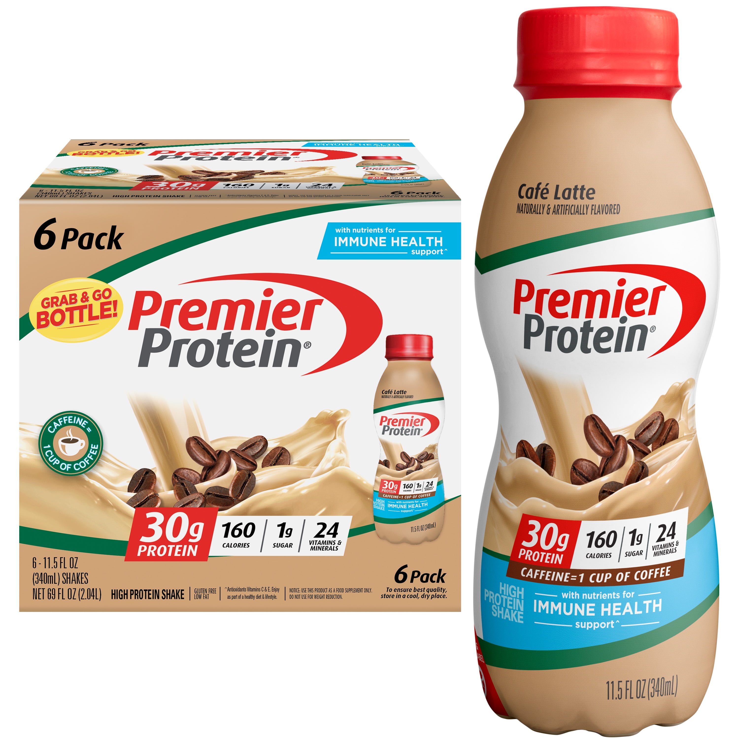 Premier Protein Shake Café Latte 30g Protein 11.5 Fl Oz Pack of 6 Low ...