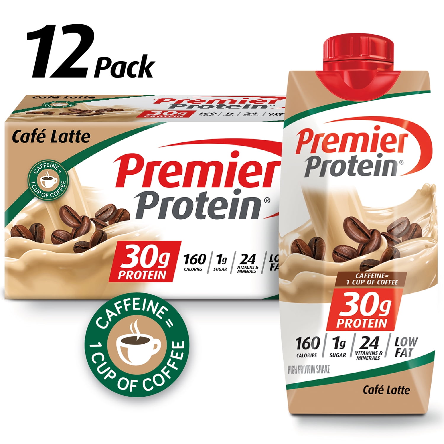 Premier Protein Shake, Café Latte, Immune Health, Premium Nutrition, 30g Protein, 11 fl oz, 12 ...