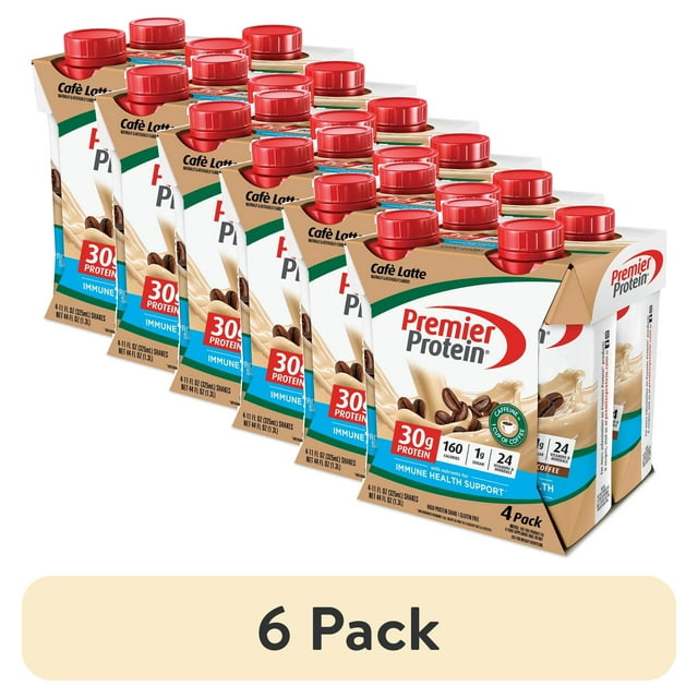(6 pack) Premier Protein Shake, Café Latte, 30g Protein, 11 fl oz, 4 Ct - Walmart.com