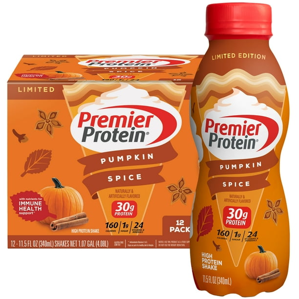 Premier Protein Shake, Pumpkin Spice, 30g Protein, 11.5 fl oz, 12 Ct ...