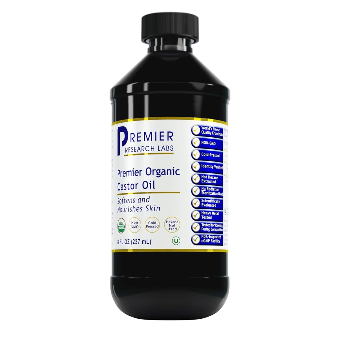 Premier Research Labs 8oz Organic Castor Oil - Cold-Pressed, Hexane-Free, Vegan, Non-GMO - Skin ...