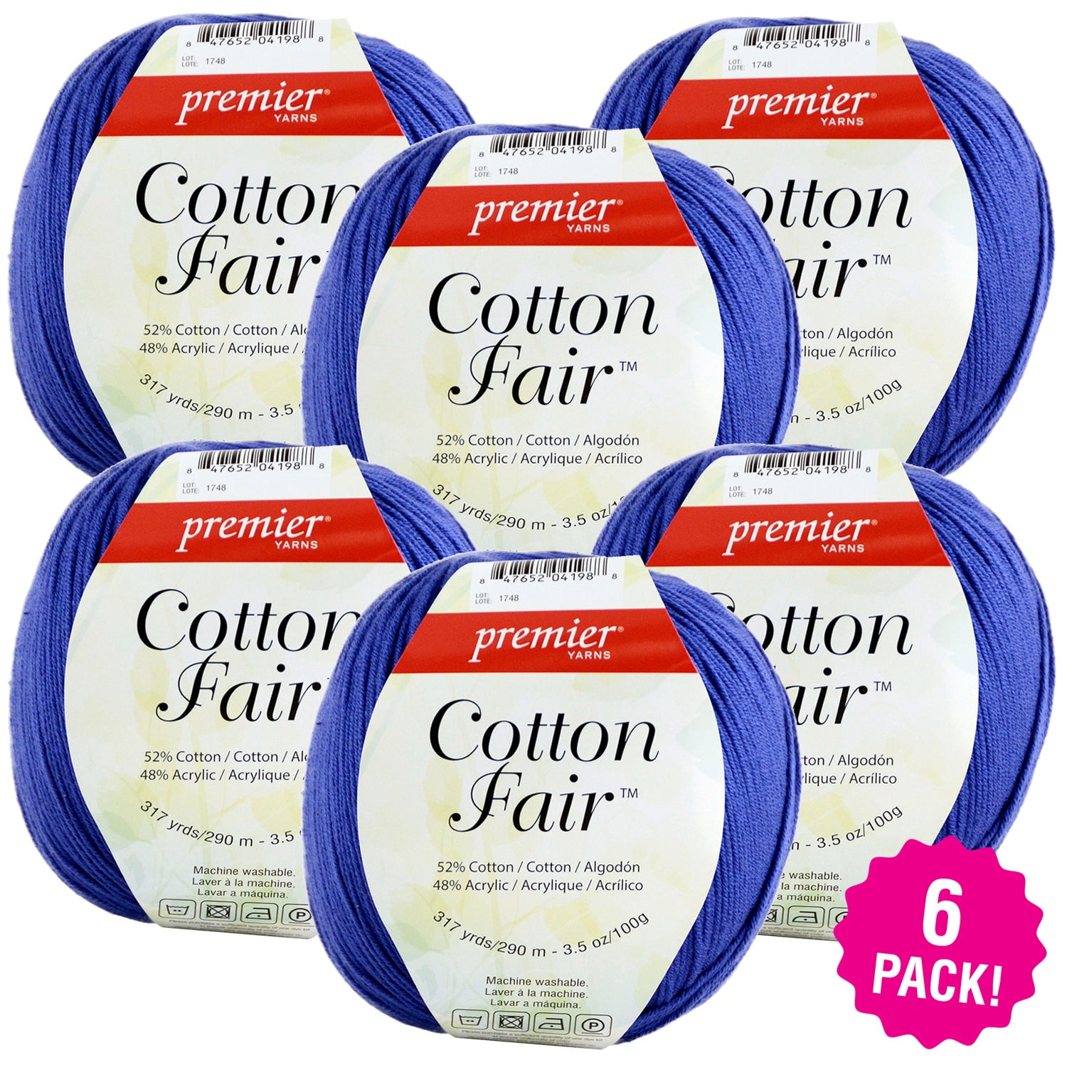 Premier Yarns Cotton Fair Solid Yarn - Blue Iris, Multipack of 6 ...
