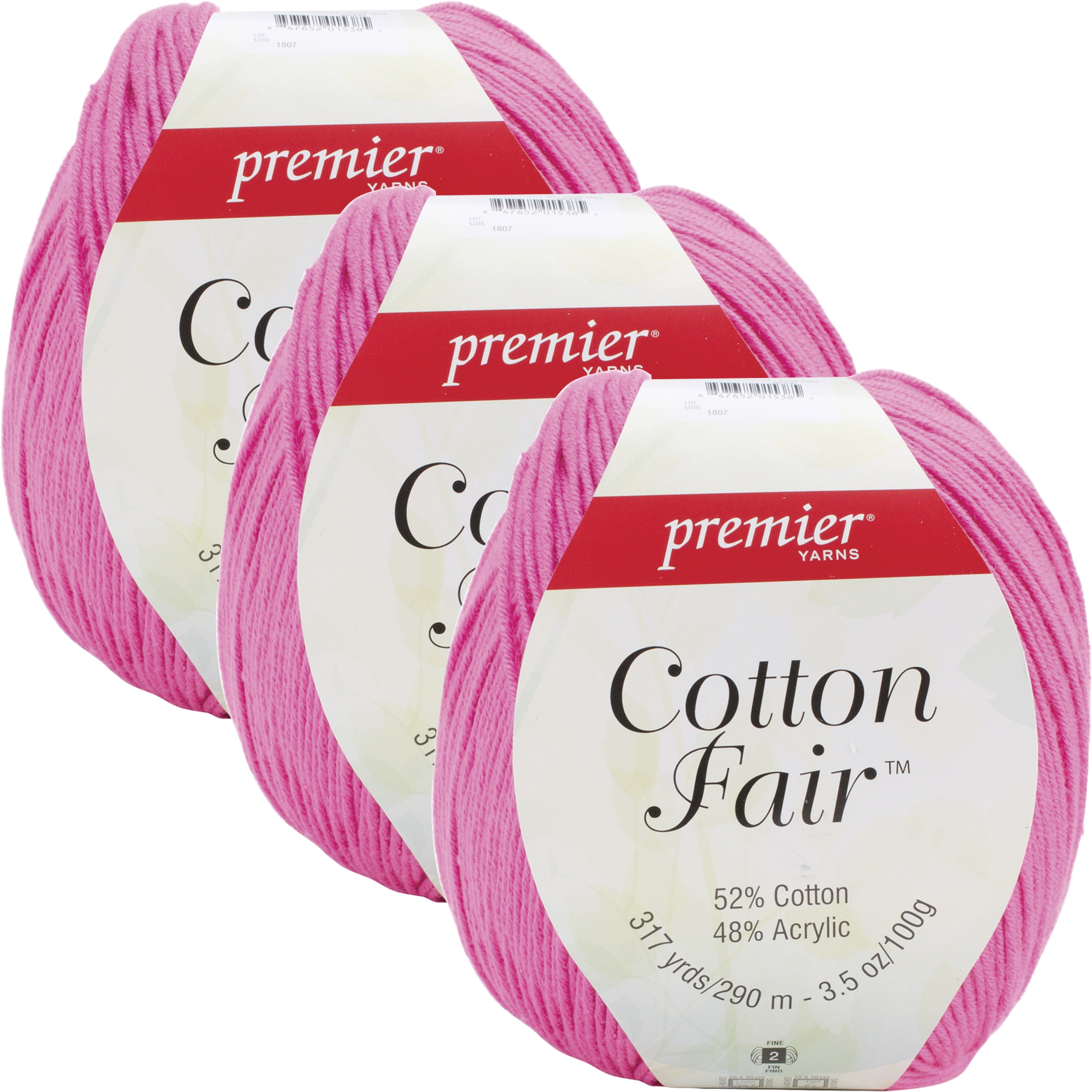 Premier Yarns Cotton Fair Solid Yarn-Bright Pink, Multipack Of 3 ...