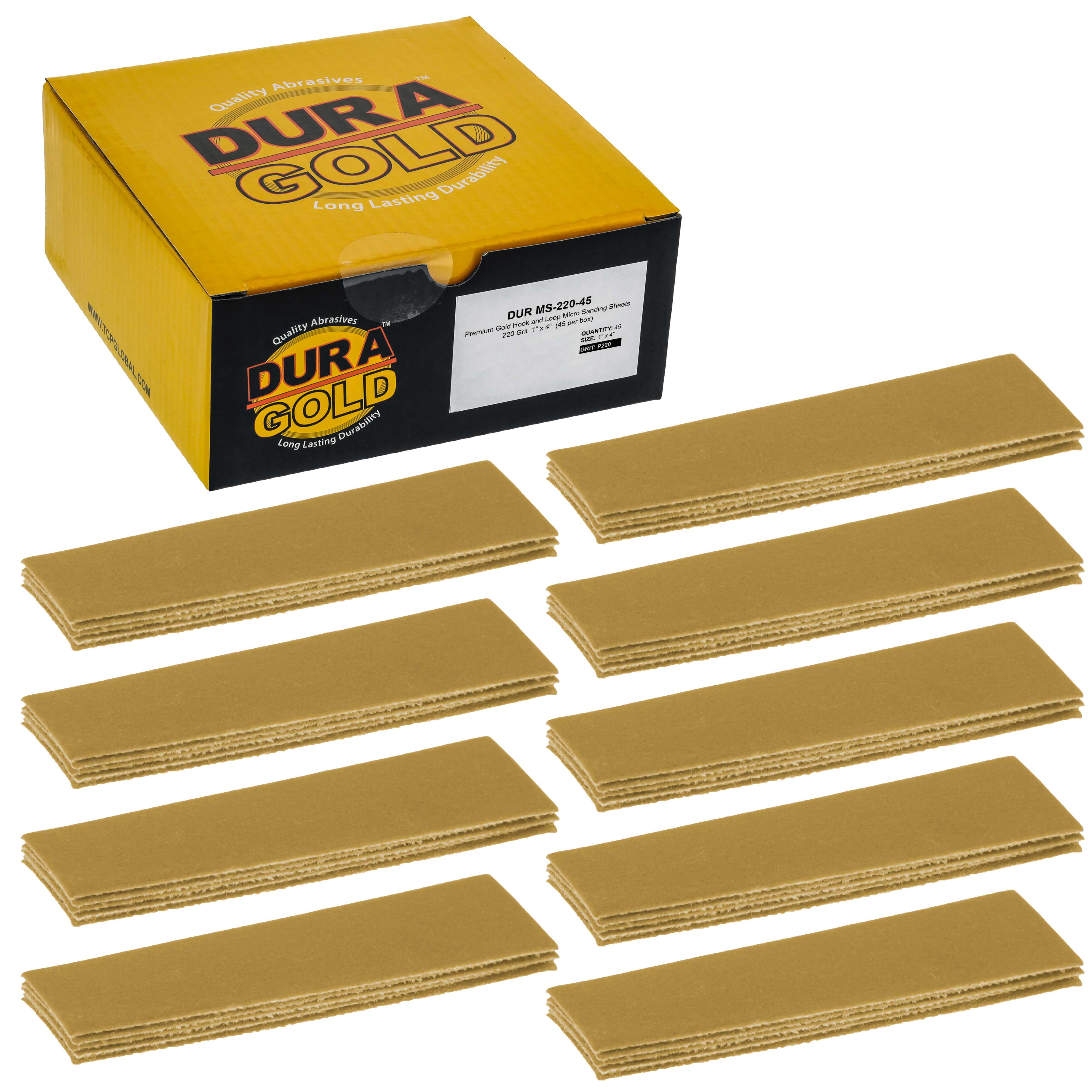 Premium 1" x 4" Gold Sandpaper Micro Sheets, 220 Grit (Box of 45 ...