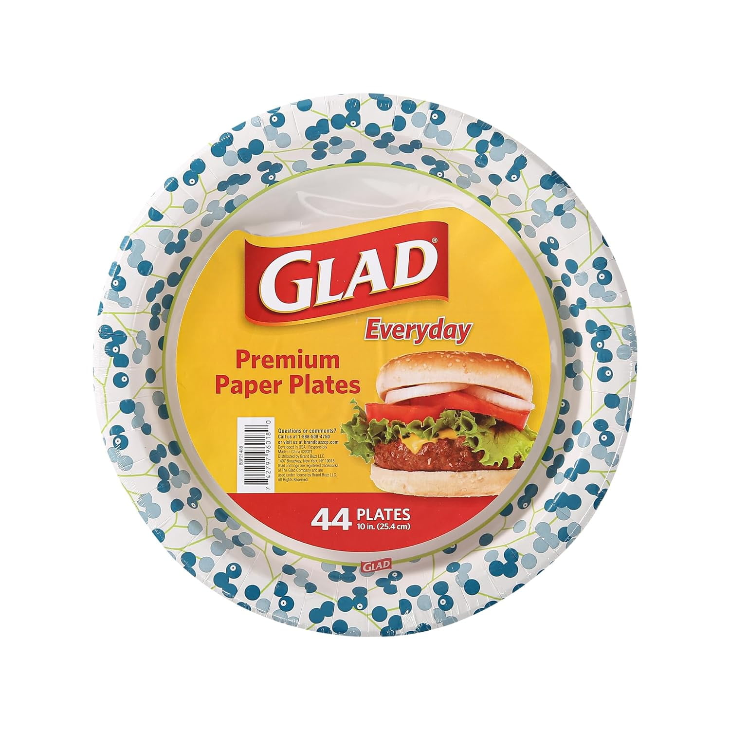 Premium 10 Inch Round Paper Plates - 44 ct White with Blue Berry Design ...