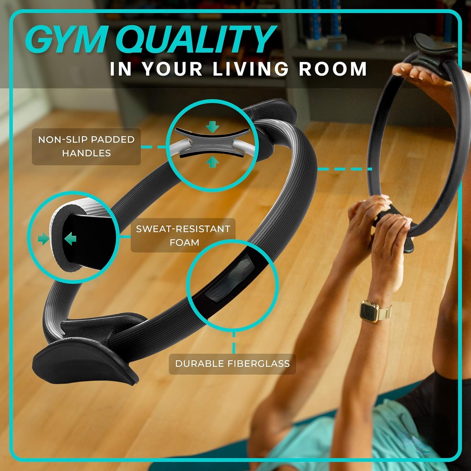 Premium 12” Magic Pilates Ring with Dual Grip - Comfortable Foam Pads ...