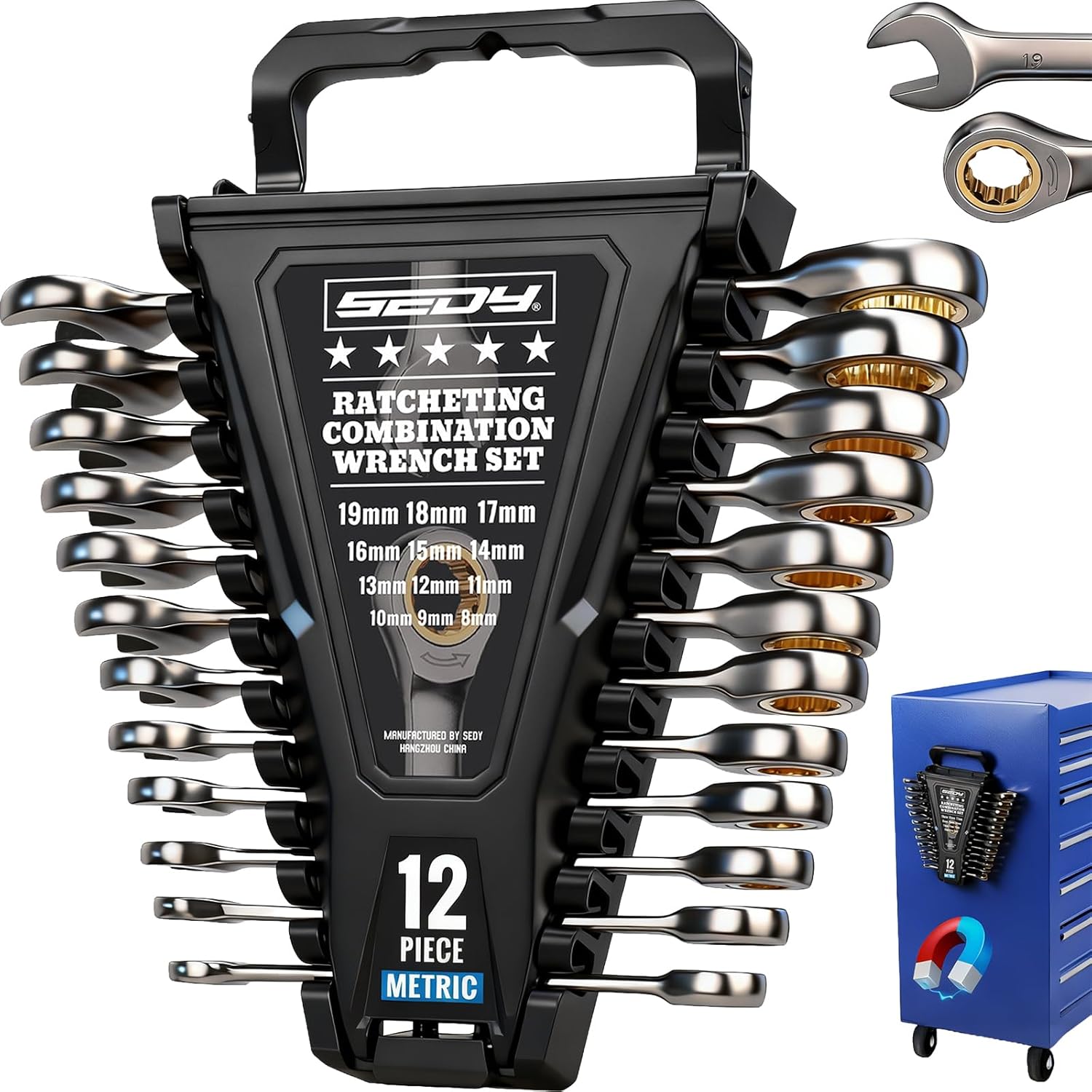 Premium 12-Piece Metric Ratchet Wrenches Set with Magnetic Organizer ...