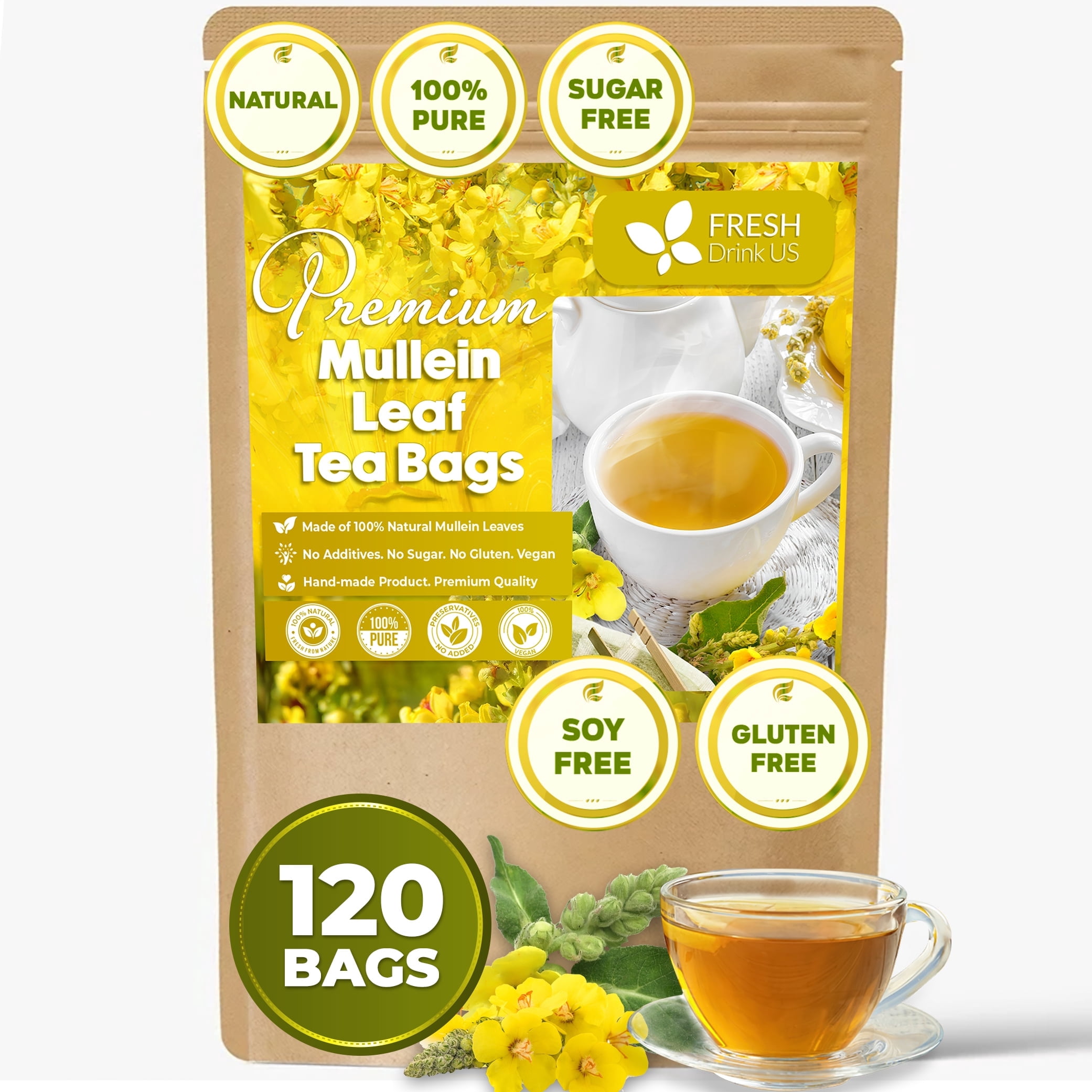 Premium 120 Mullein Leaf Tea Bags For Lung, 100% Natural & Pure from ...