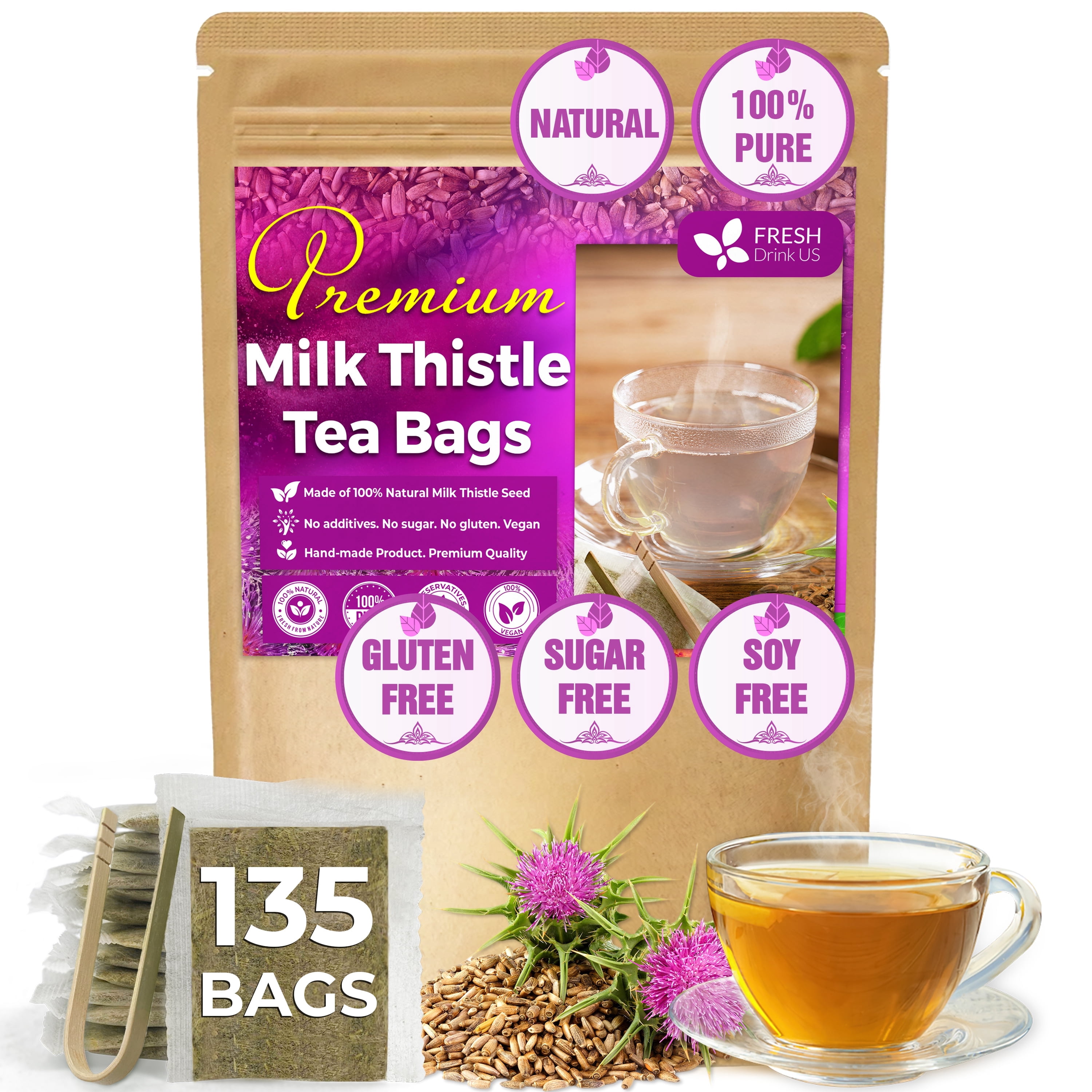 FreshDrinkUs, Milk Thistle Tea Bags, 135 pcs, Natural Material, Vegan ...