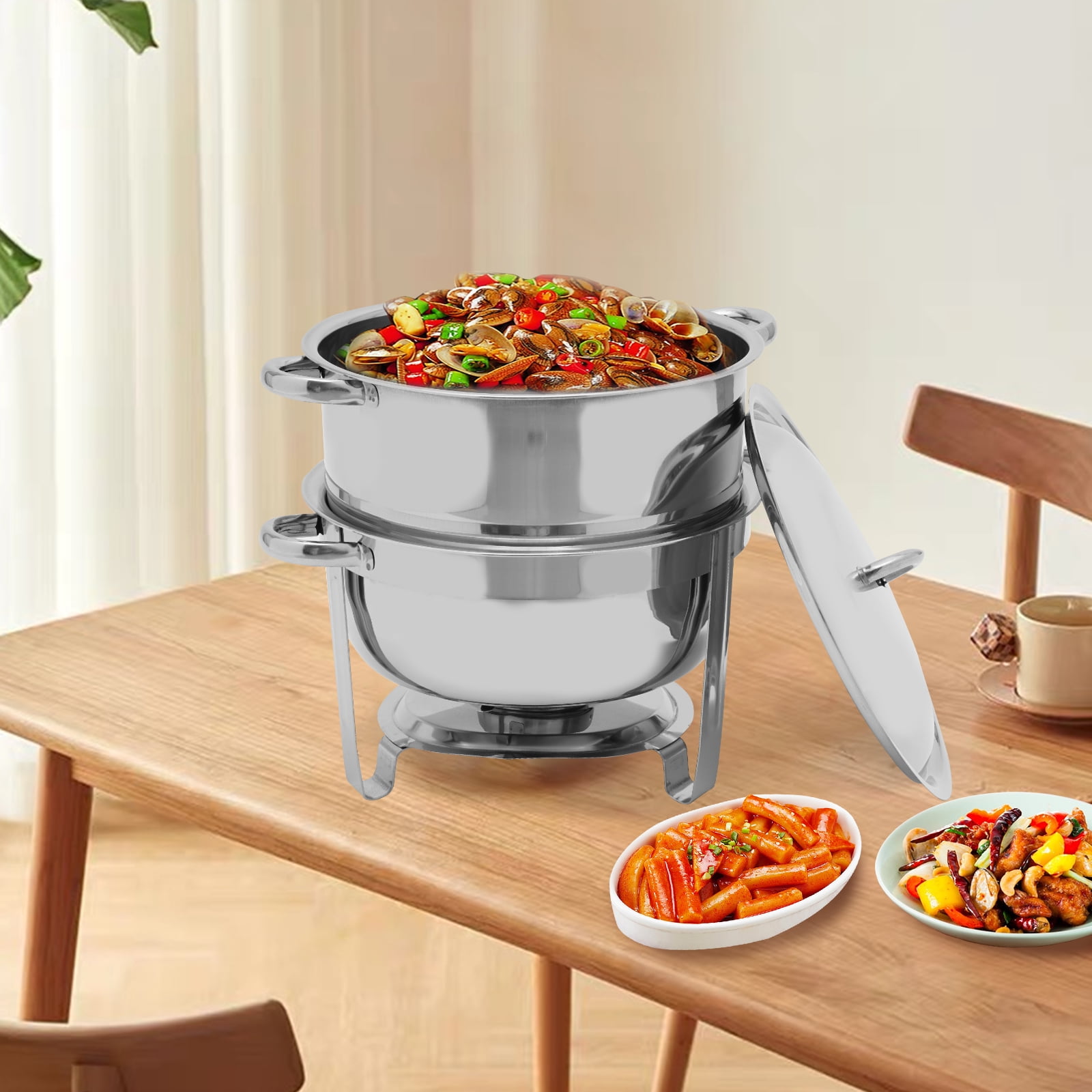 Premium 14.2QT Round Chafing Dish, Polished Stainless Steel Buffet ...