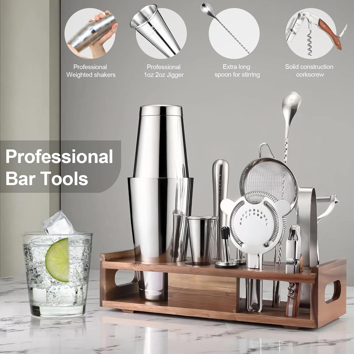 Premium 15-Piece Mixology Bartender Kit – Stainless Steel Cocktail ...