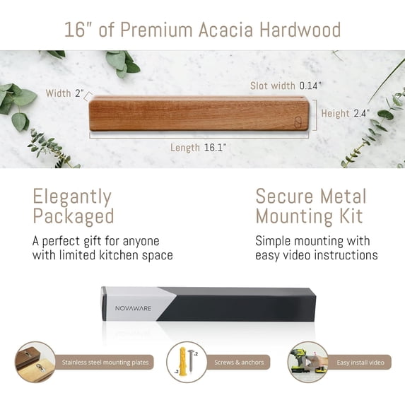 Premium 16 inch Magnetic Knife Holder for Wall with 2x Storage ...