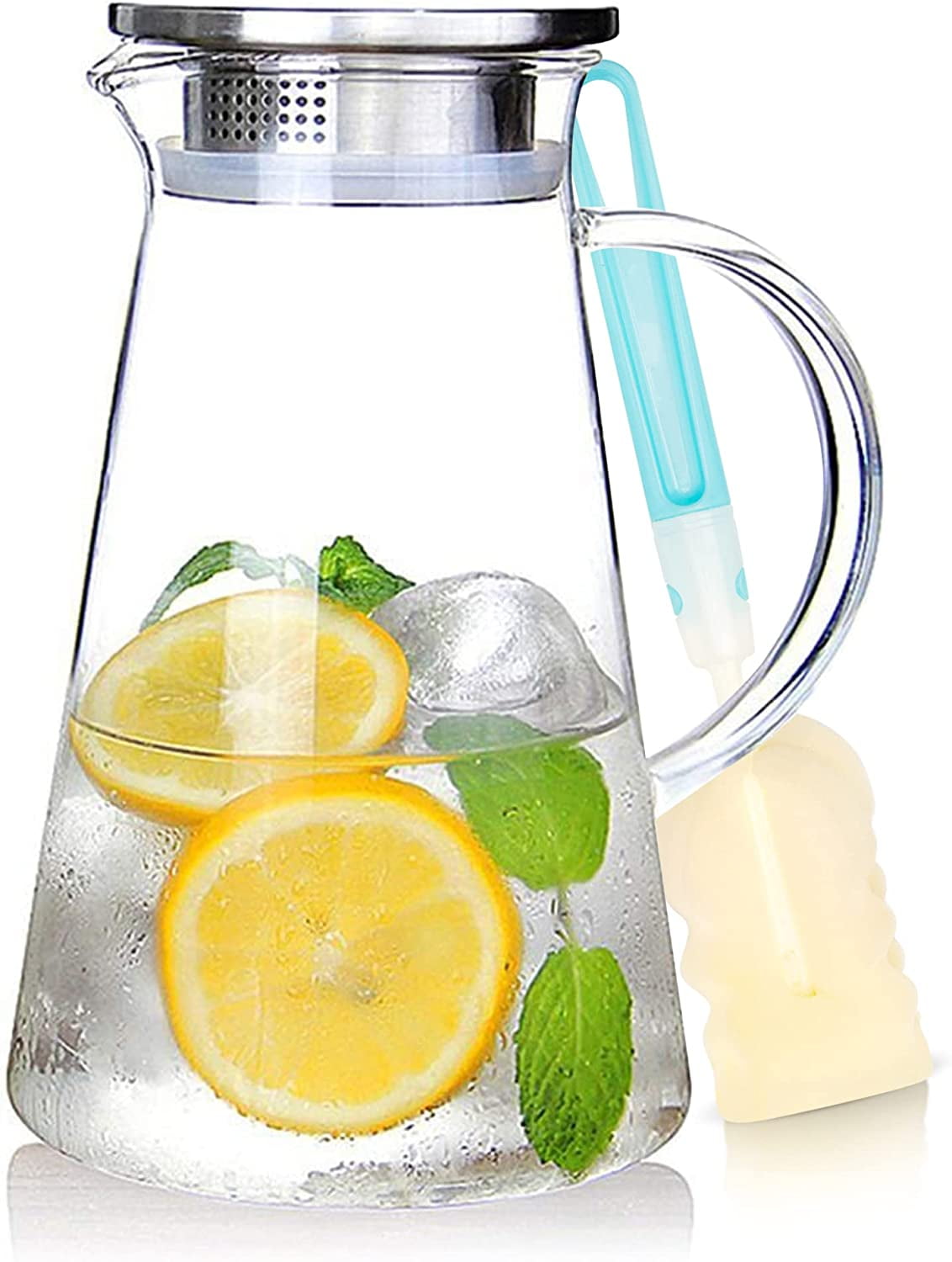 Premium 2.0 Liter Glass Pitcher with Lid - Heat Resistant Water Carafe ...