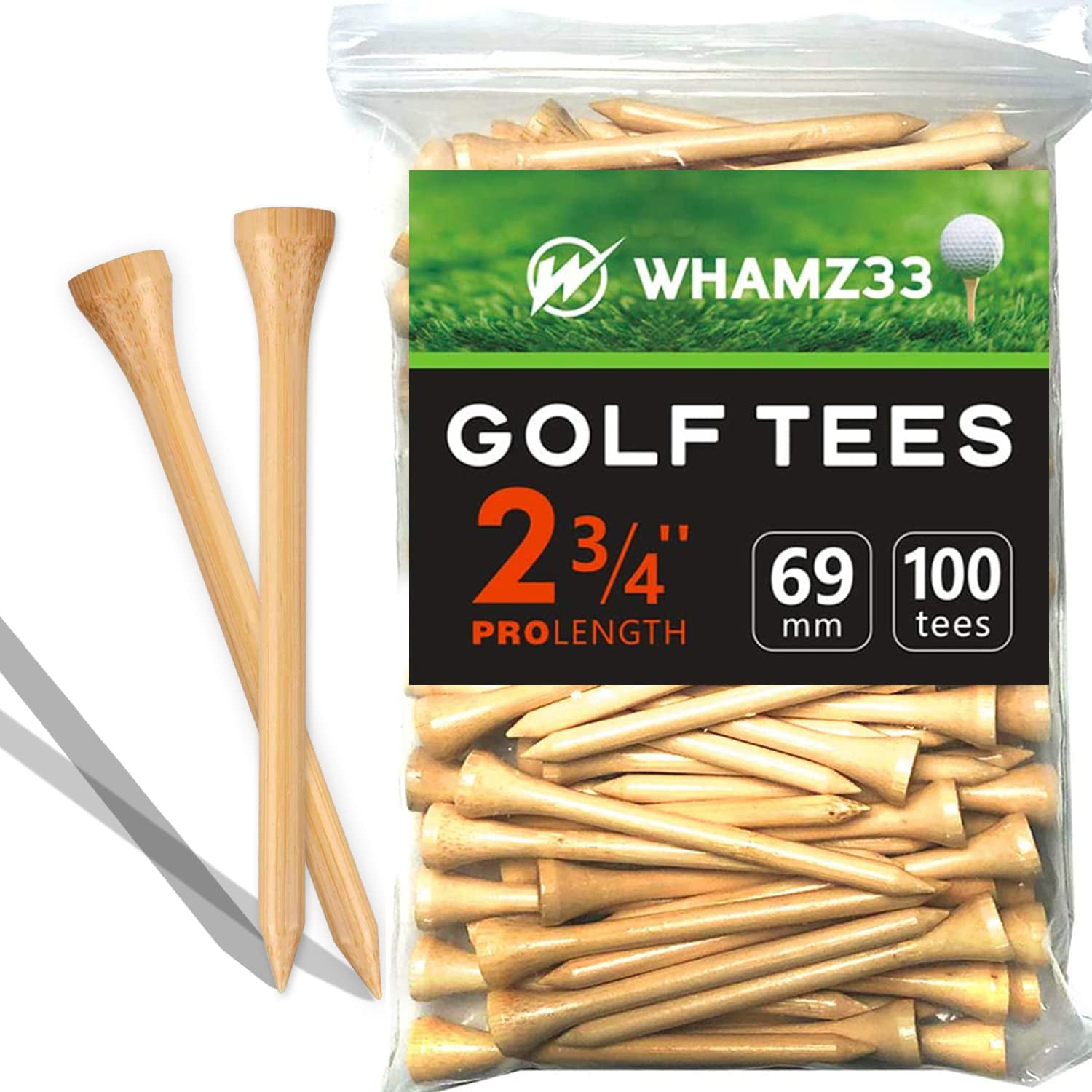 Premium 2 3/4 Inch Golf Tees 100-Pack, Unbreakable Bamboo Construction ...