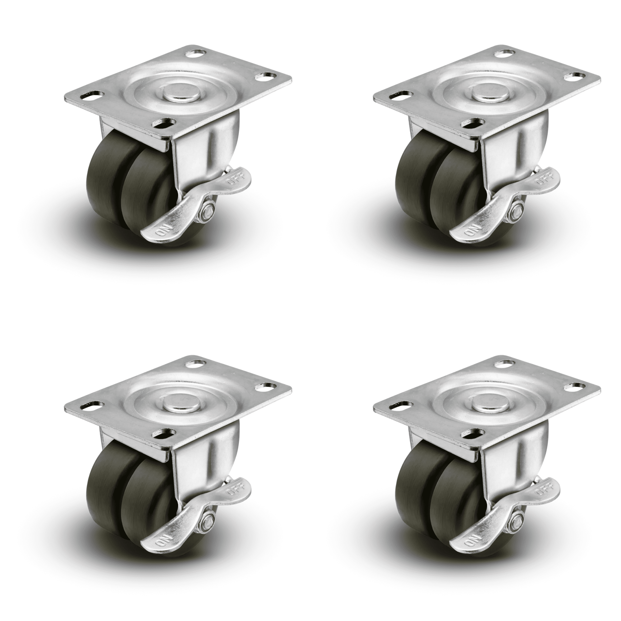 Premium 2" Low Profile Swivel Plate Casters | All with Brakes | Hard ...