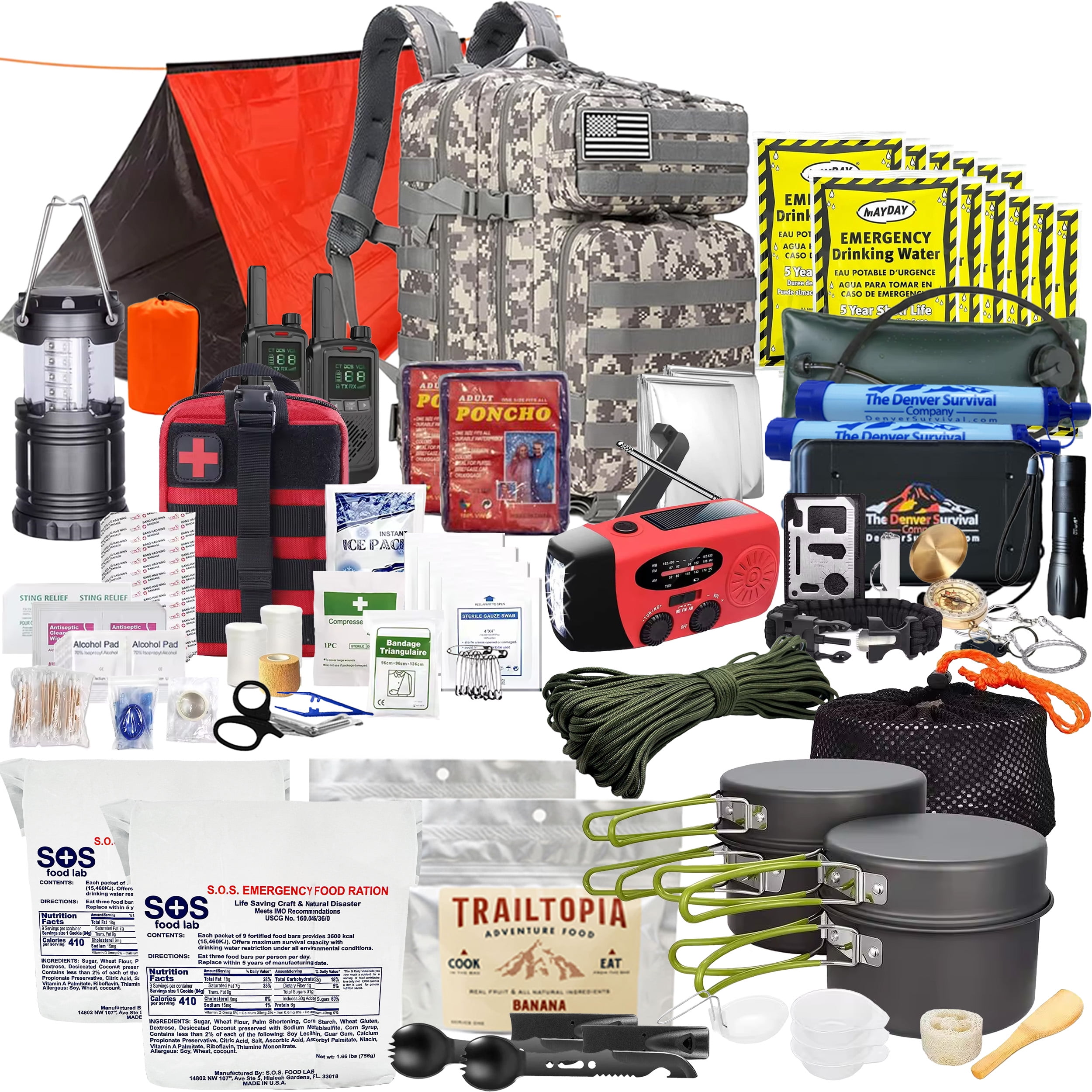 Premium 2 Person 72 Hour Survival Bug Out Bag Backpack with First Aid Kit and Survival Kit ...