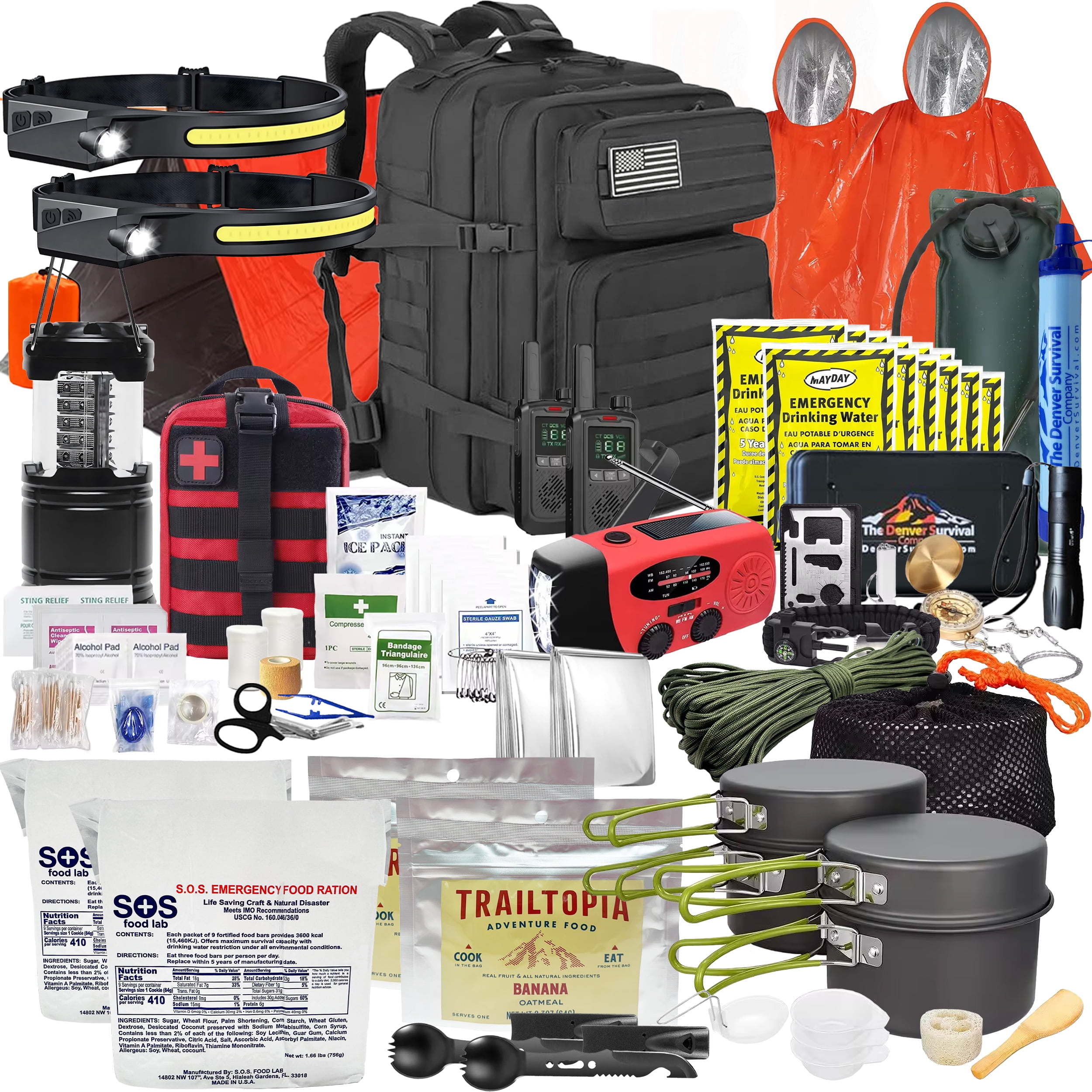 Premium 2 Person 72 Hour Survival Bug Out Bag Backpack with First Aid ...