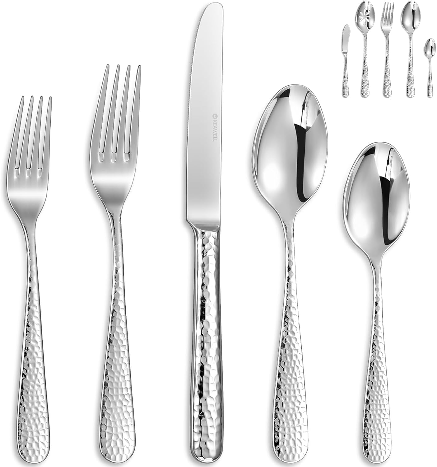Premium 20/45/65 Piece Louise Hammered Silverware Set with Round Edge ...